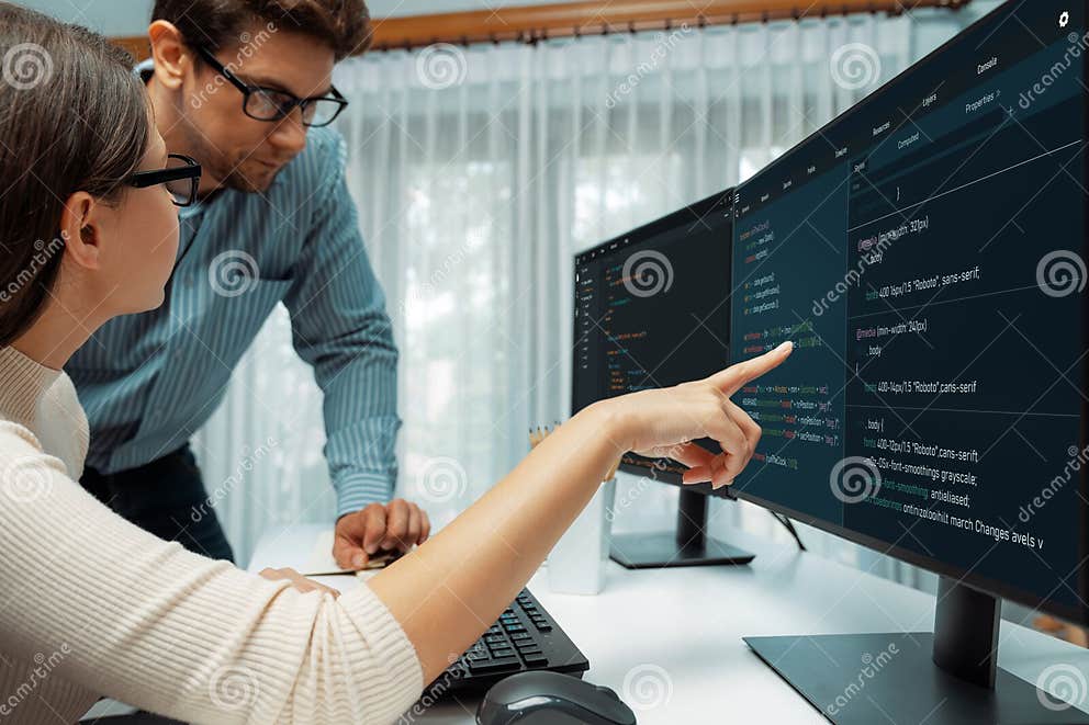 Team Developers Program Thinking Newest Coding Creative Website. Postulate. Stock Image - Image ...