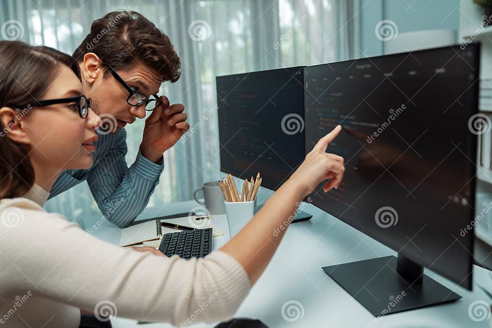 Team Developers Program Thinking Newest Coding Creative Website. Postulate. Stock Photo - Image ...