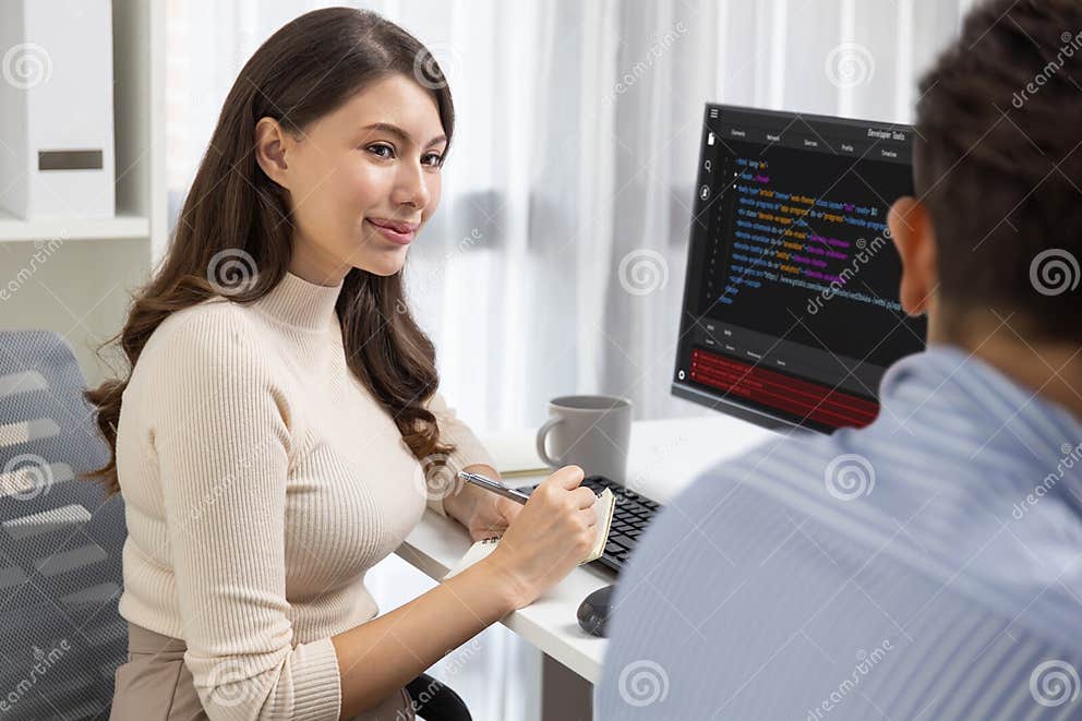 Team Developers Program Thinking Newest Coding Creative Website. Postulate. Stock Image - Image ...