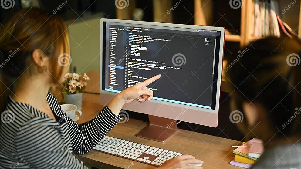 Team of Software Development Brainstorming, Working with Coded Data in Corporate Office ...