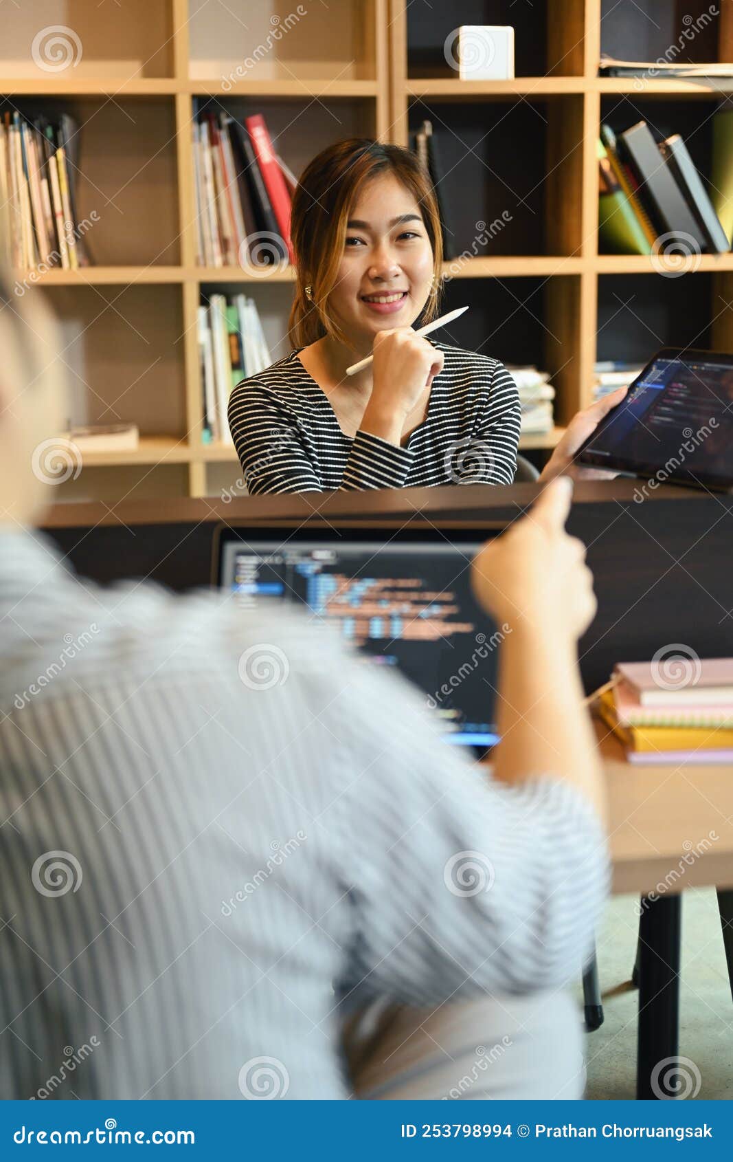 Team of Software Development Brainstorming, Working with Coded Data in Corporate Office ...