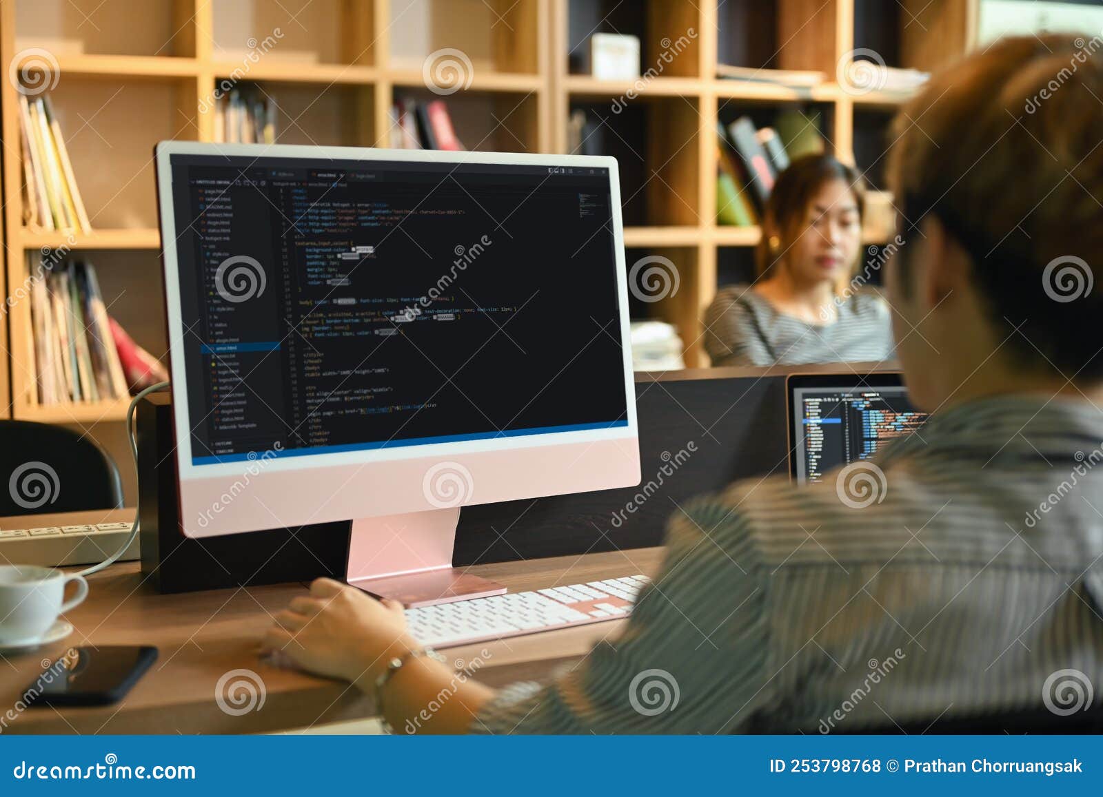 Team of Software Development Brainstorming, Working with Coded Data in Corporate Office ...