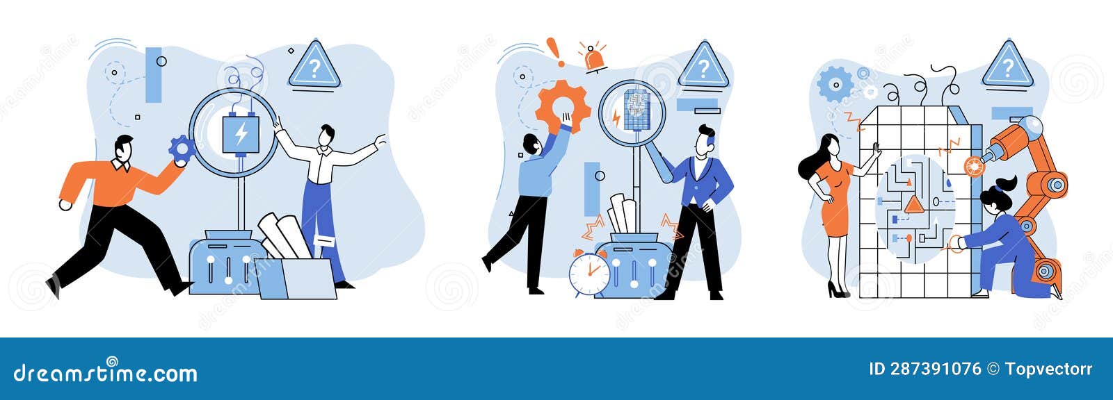 Team Solving Problems. Problems Research and Discover New Idea, Creativity To Answer Questions ...