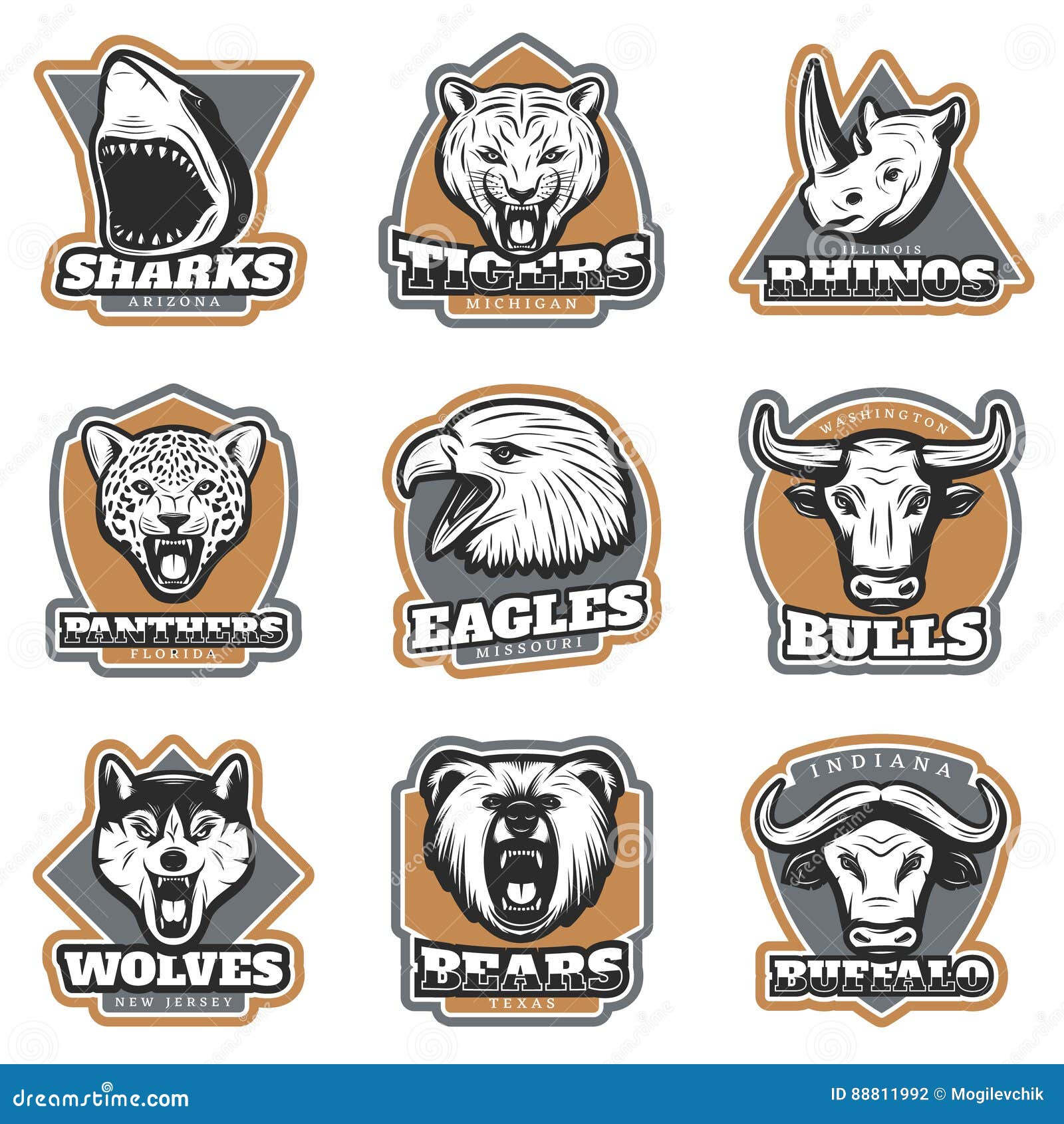 Team Sport Animals Logotypes Set Colorido Ilustração do Vetor ...