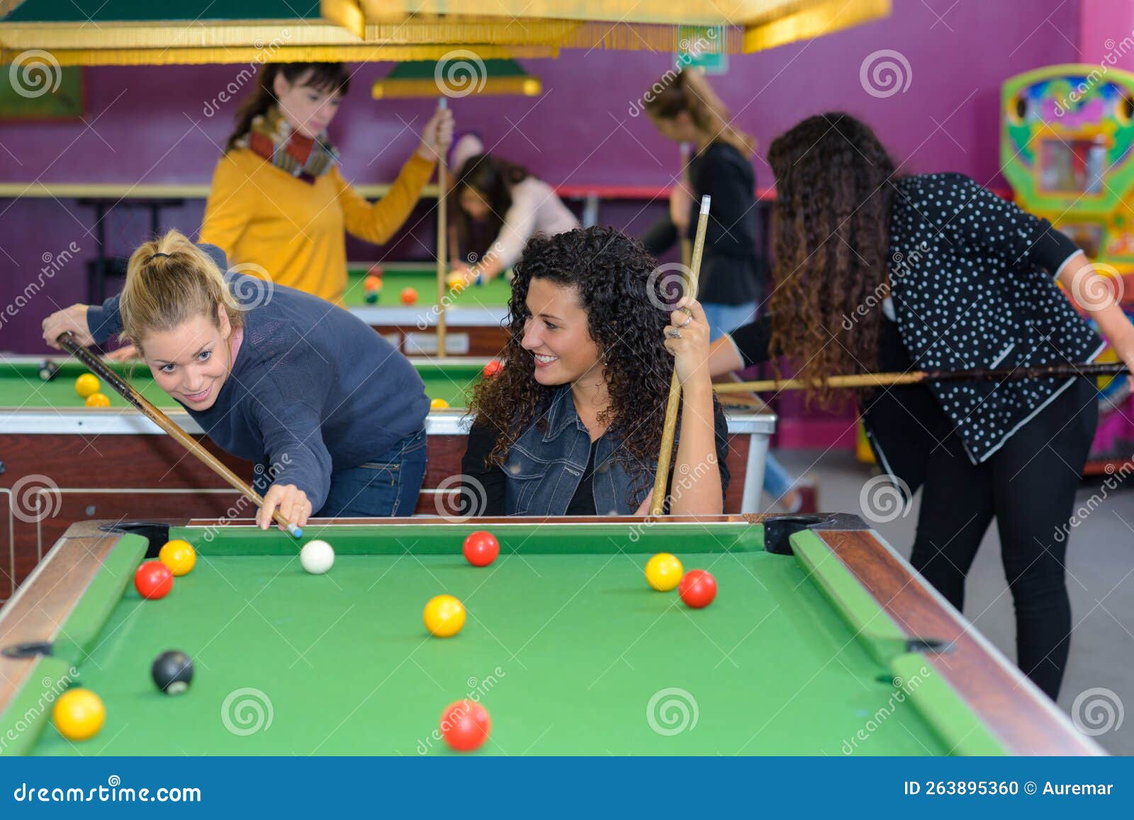 Team Standing at Pool Table Stock Photo - Image of smile, friends ...