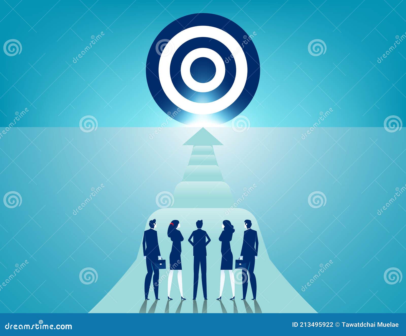 Team Standing on Start Line and See Target of Start Up. a Path Full of ...