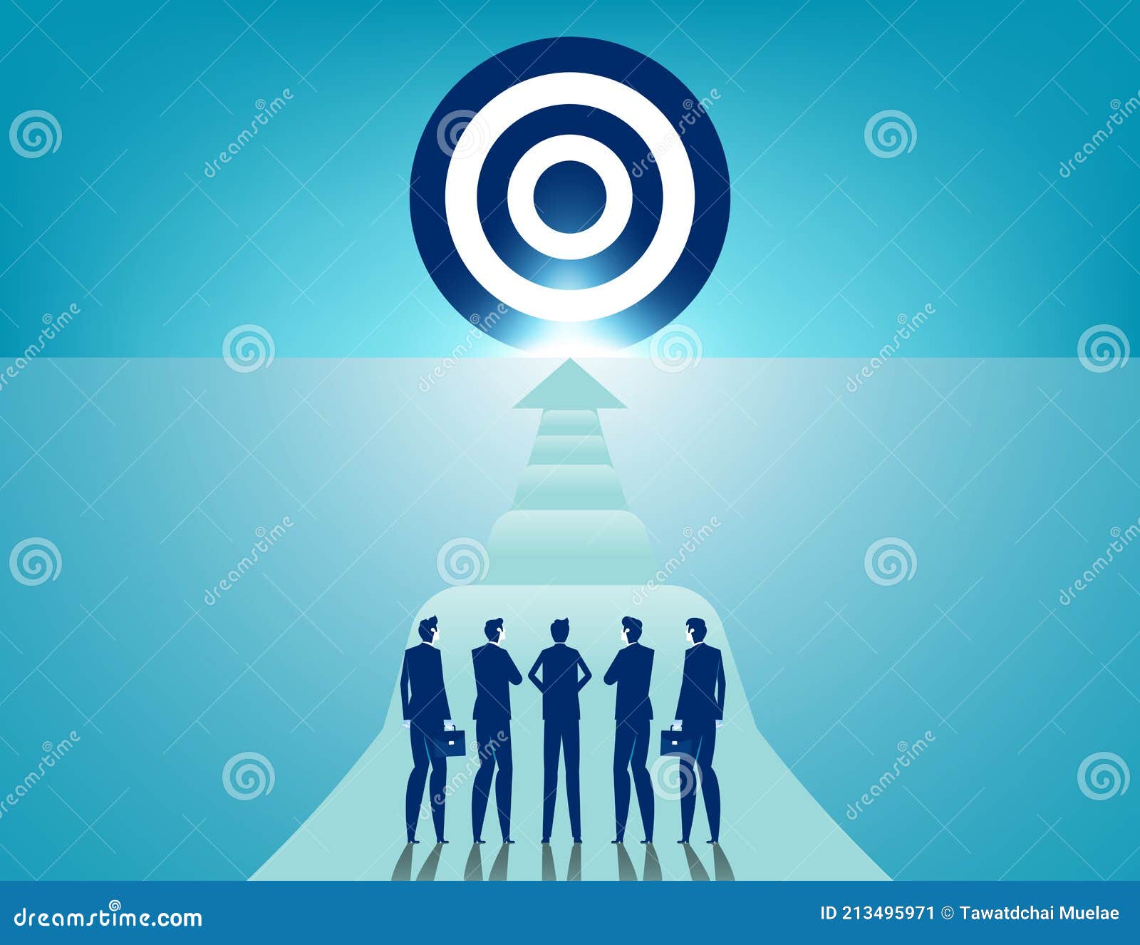 Team Standing on Start Line and See Target of Start Up. a Path Full of ...