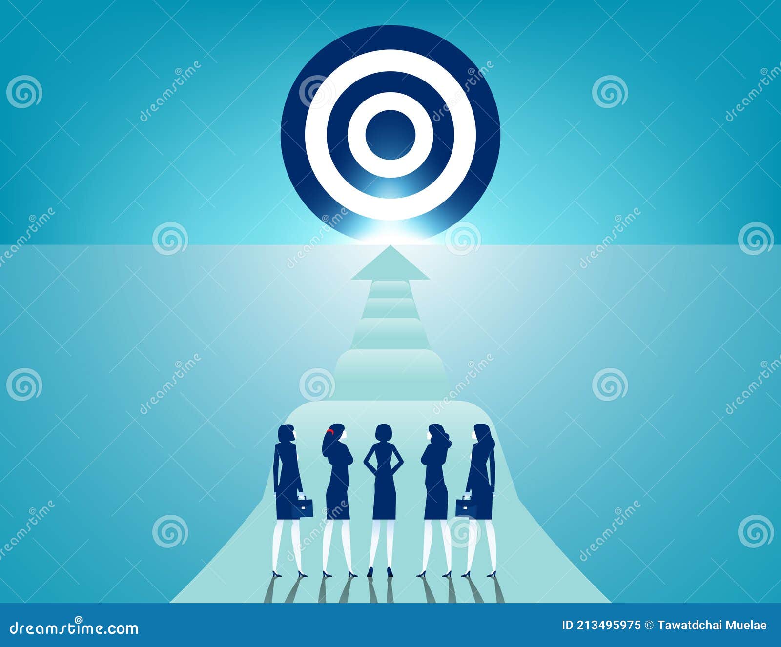 Team Standing on Start Line and See Target of Start Up. a Path Full of ...