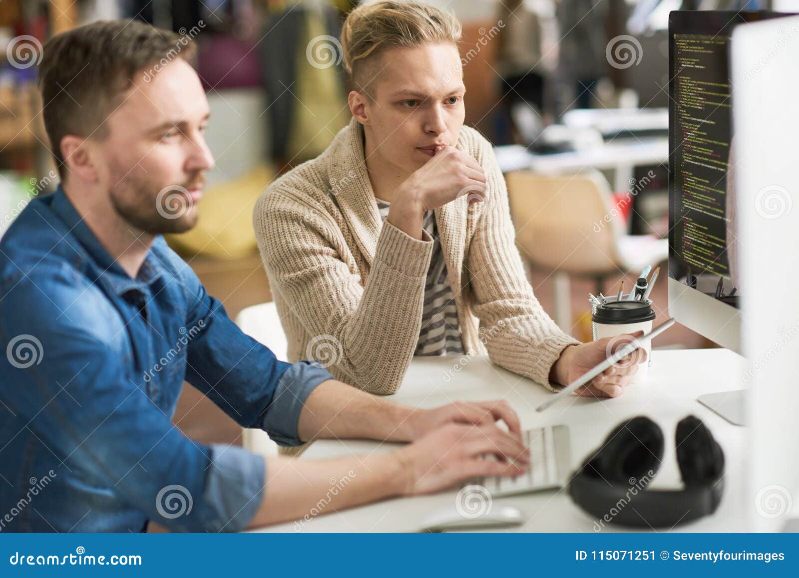 Pensive Programmers Working of Software Engineering Project Stock Image ...