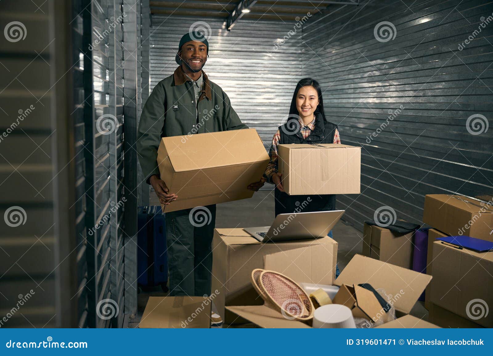 Team of Storehouse Coworkers Posing for Camera during Cargo Unloading ...