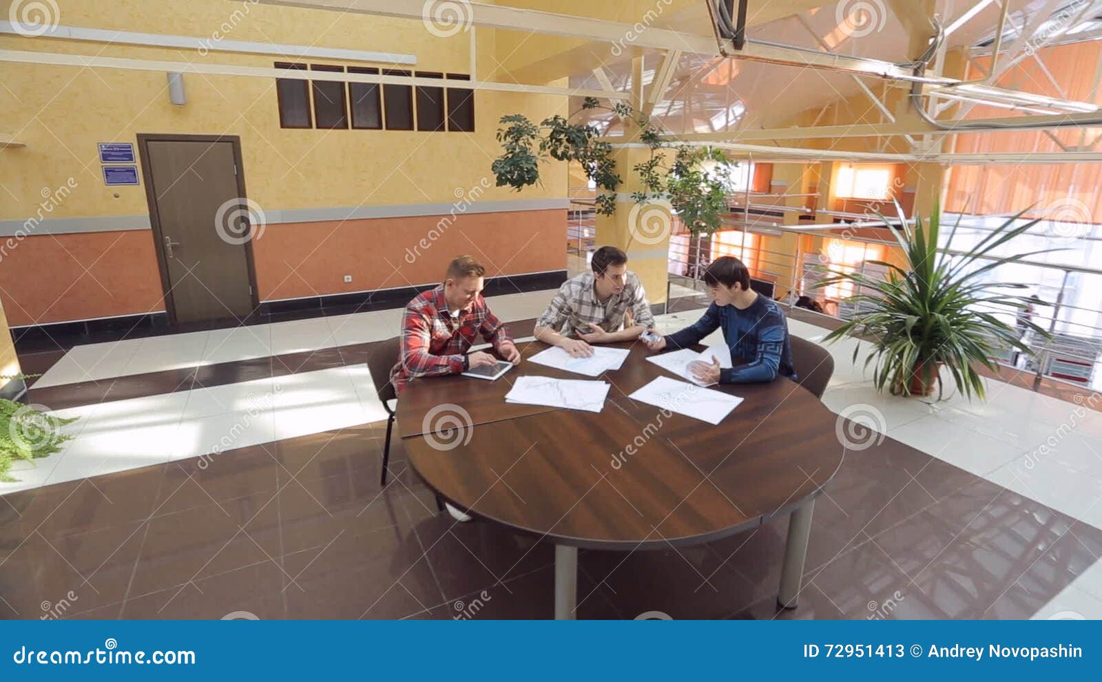 Team of Students Develop Project at Round Table, Discuss Idea, Solve ...