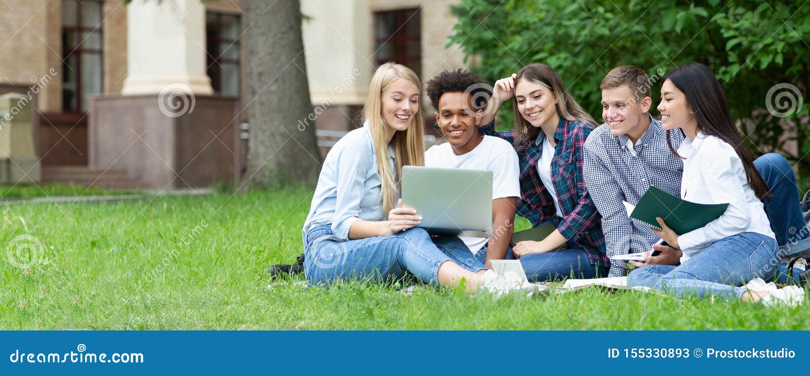 Team of Students Studying in Group Project Outdoors Stock Image - Image ...