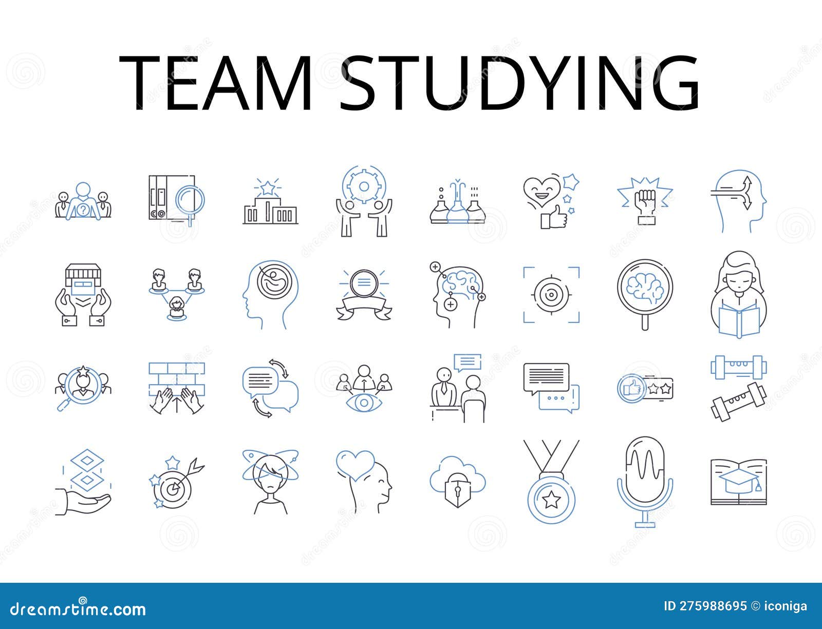 Team Studying Line Icons Collection. Collective Learning, Partner ...