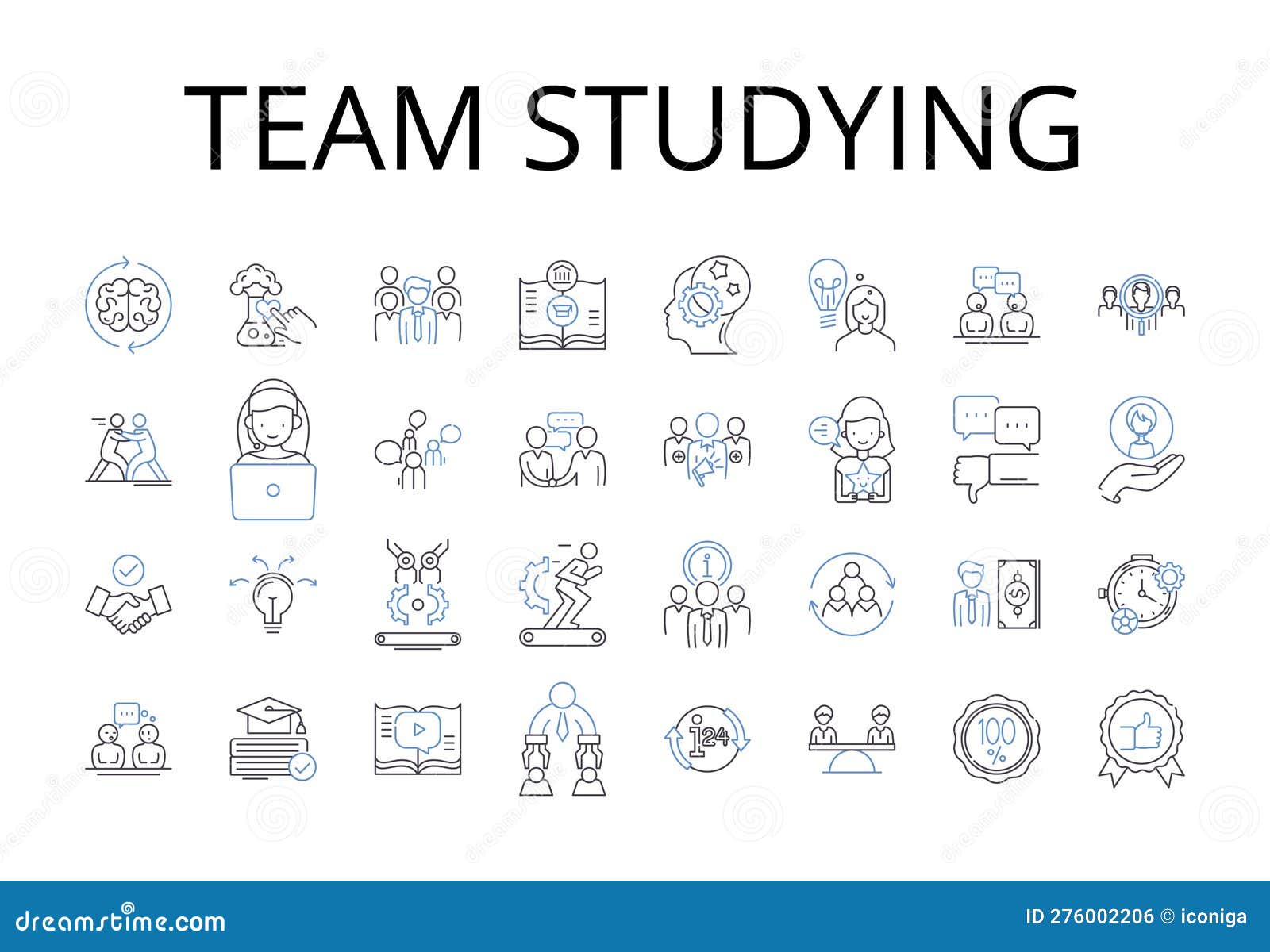 Team Studying Line Icons Collection. Collective Learning, Partner ...