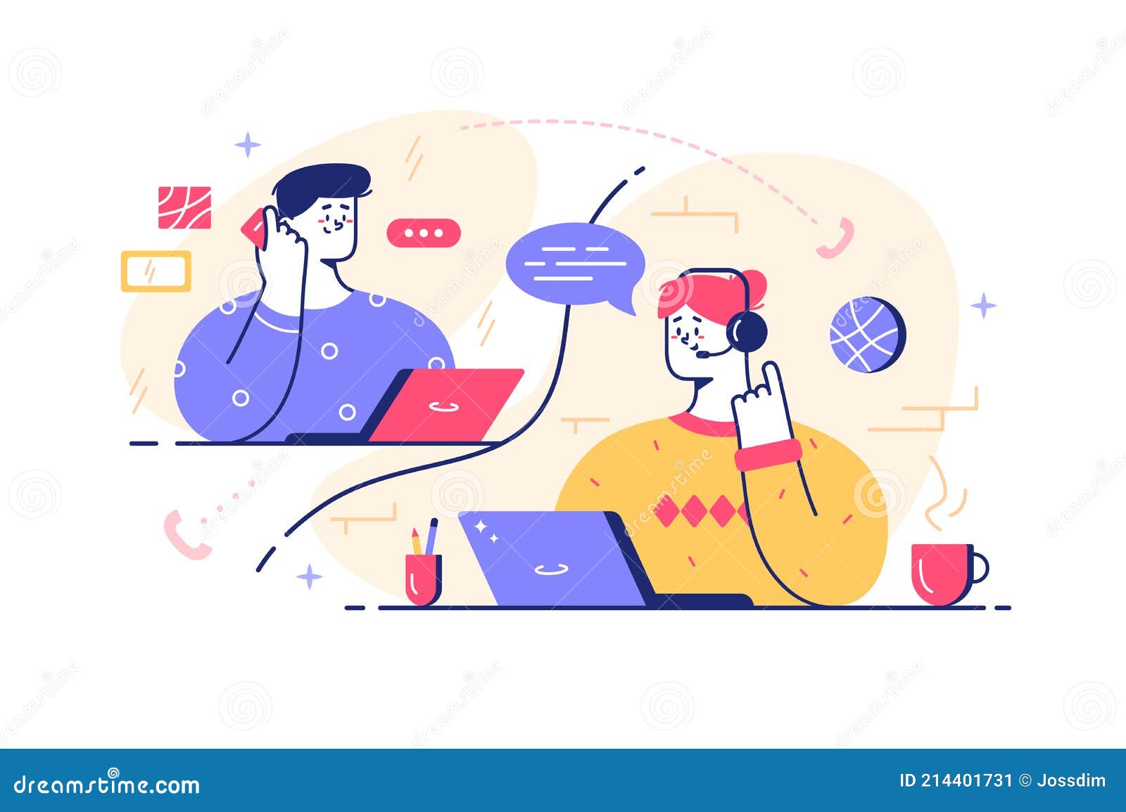 Team talking with client stock vector. Illustration of help - 214401731