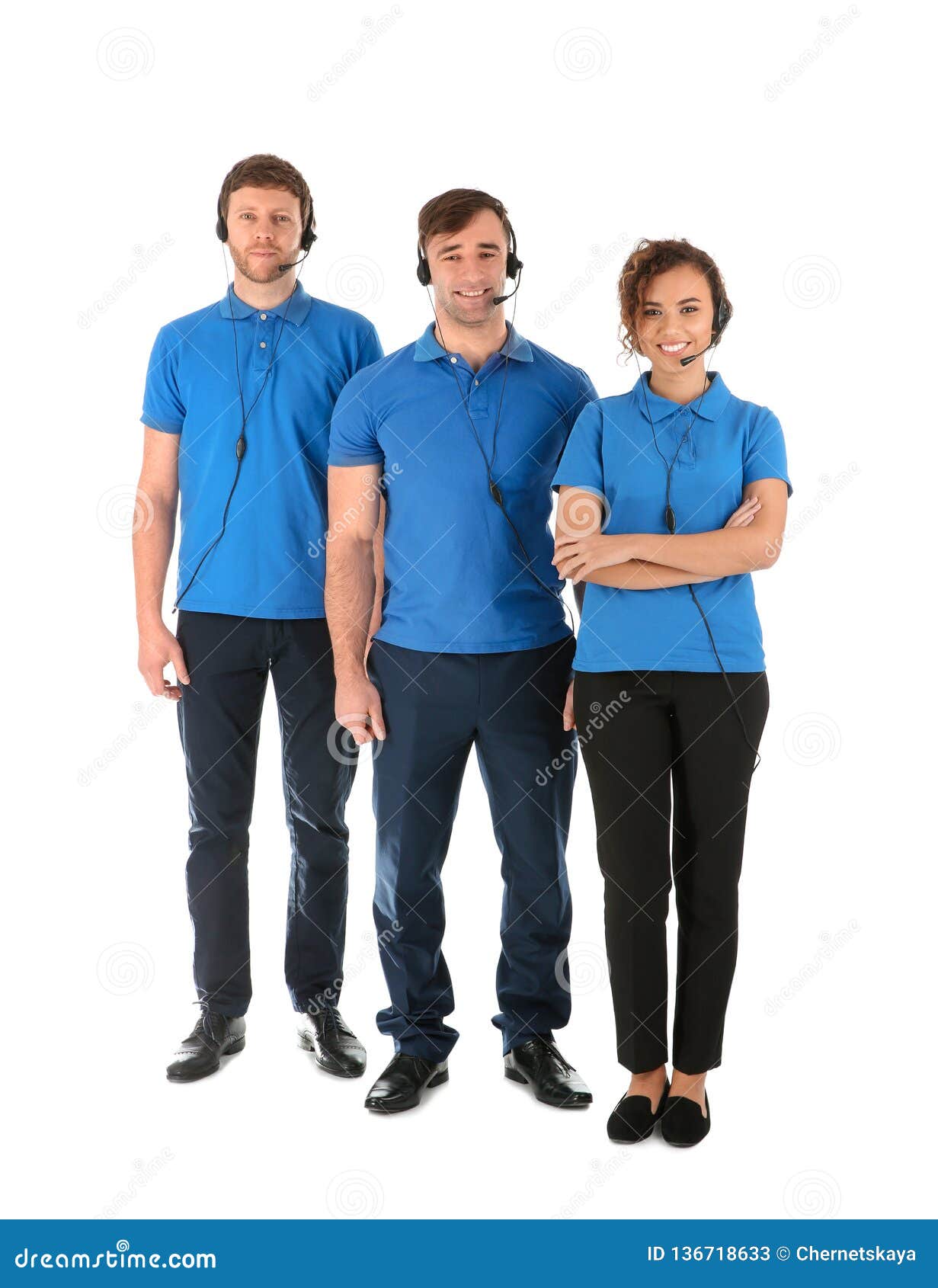 Team of Technical Support with Headsets on White Stock Image - Image of ...