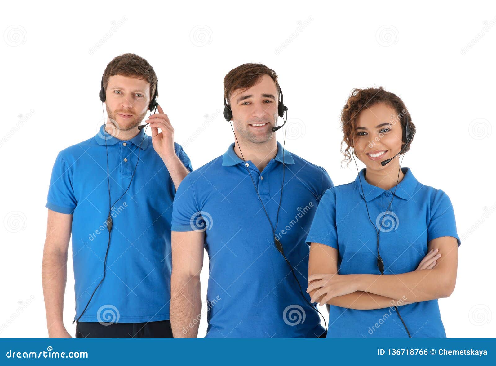 Team of Technical Support with Headsets on White Stock Photo - Image of ...