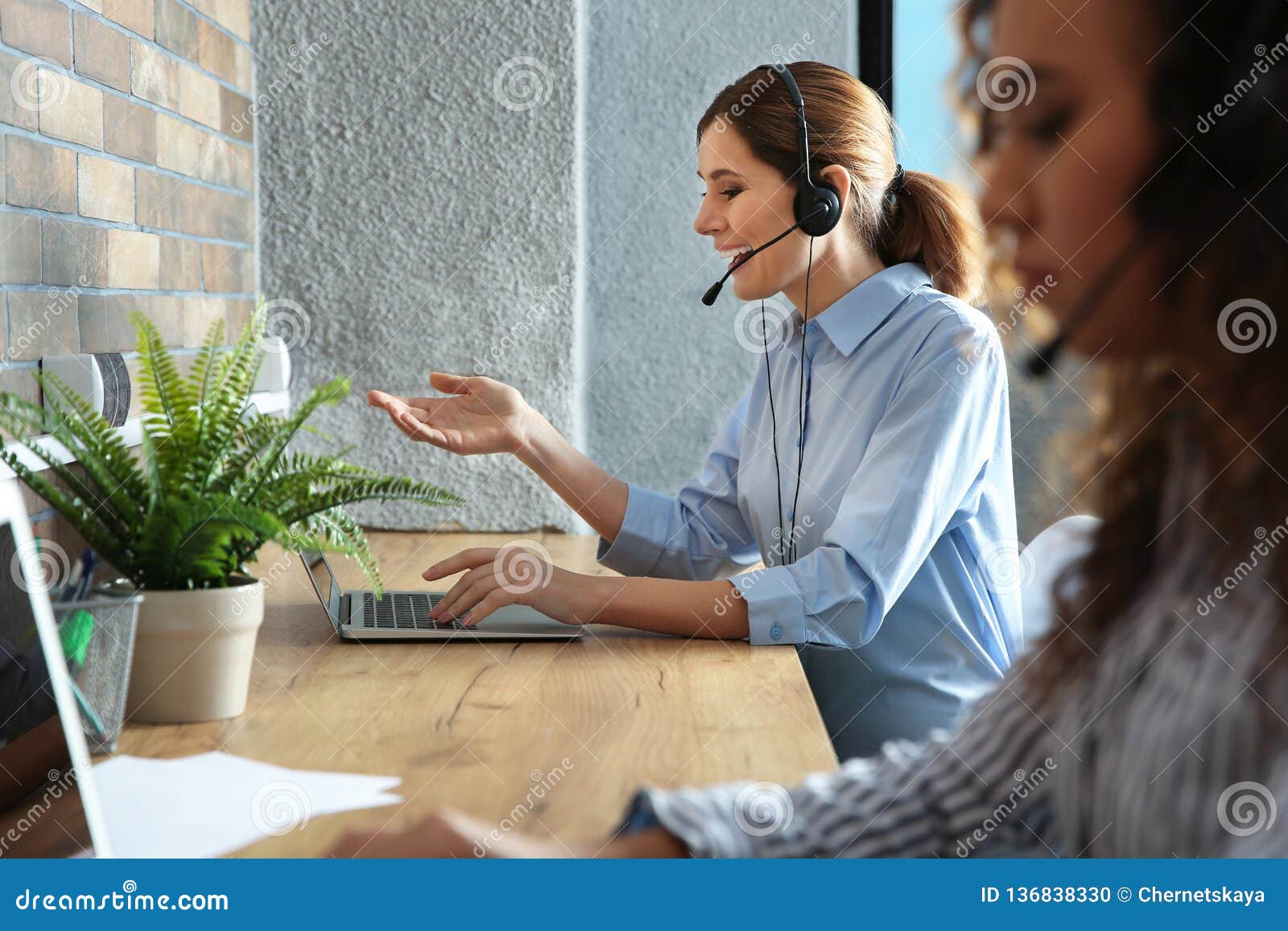Team of Technical Support with Headsets Stock Photo - Image of contact ...