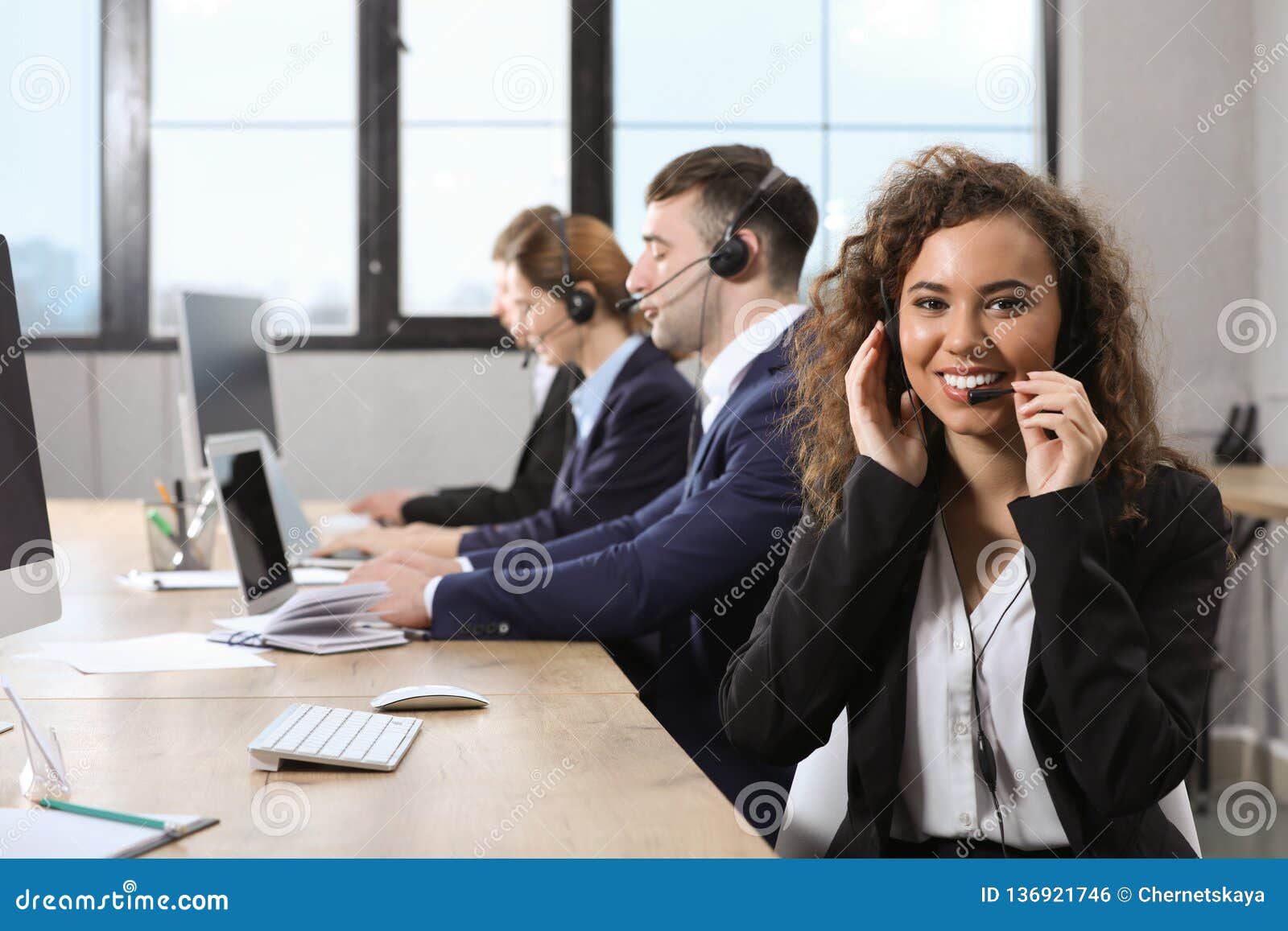 Team of Technical Support with Headsets Stock Photo - Image of employee ...
