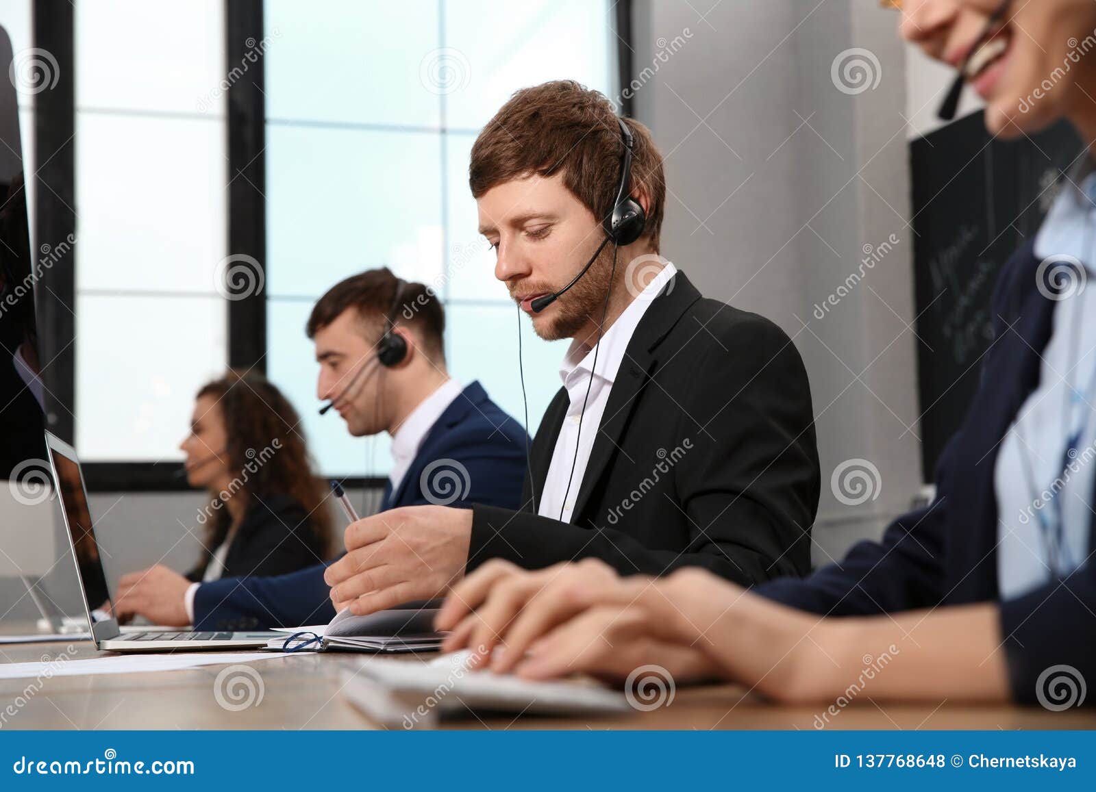 Team of Technical Support with Headsets Stock Photo - Image of online ...