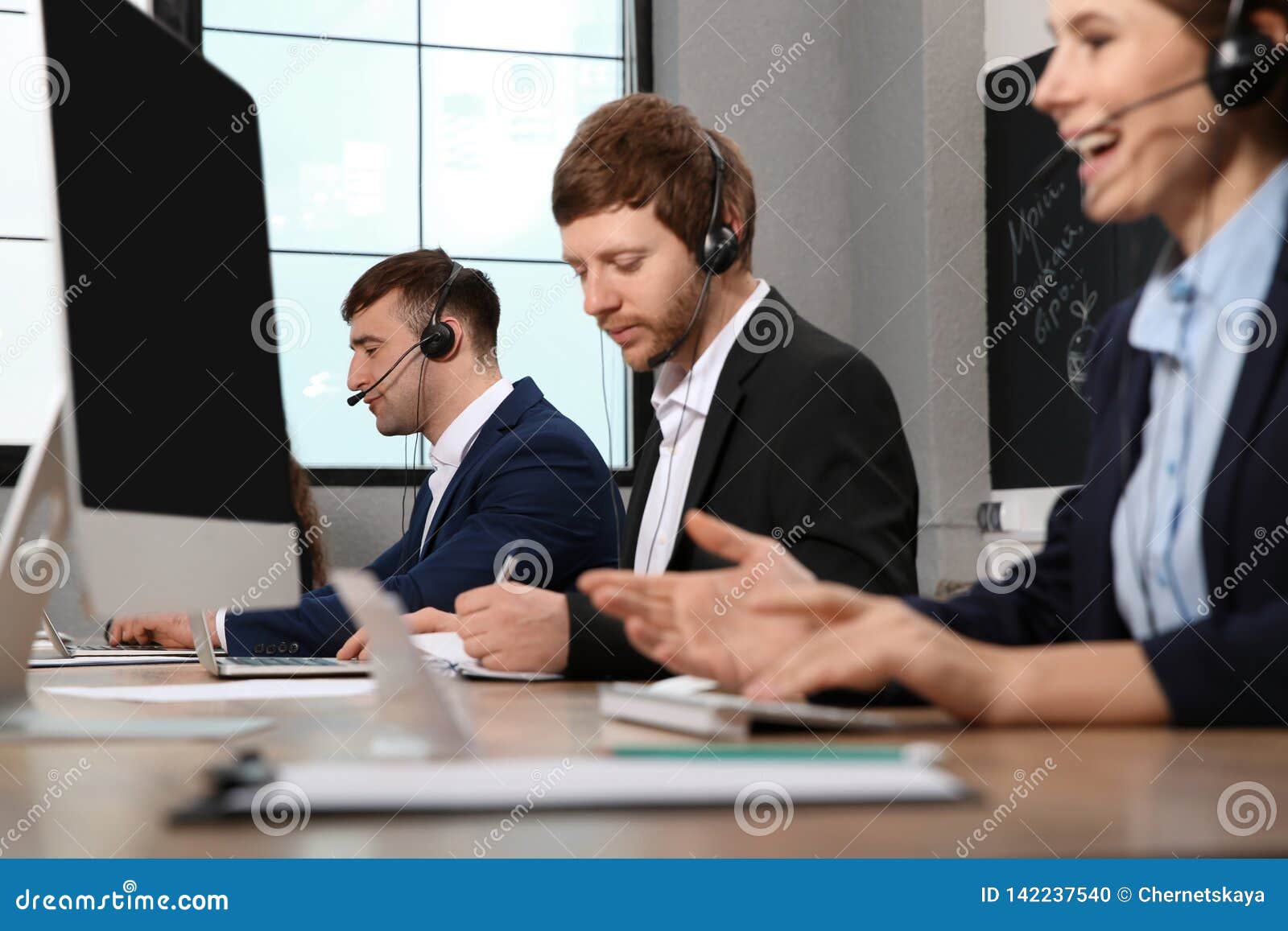 Team of Technical Support with Headsets Stock Photo - Image of computer ...