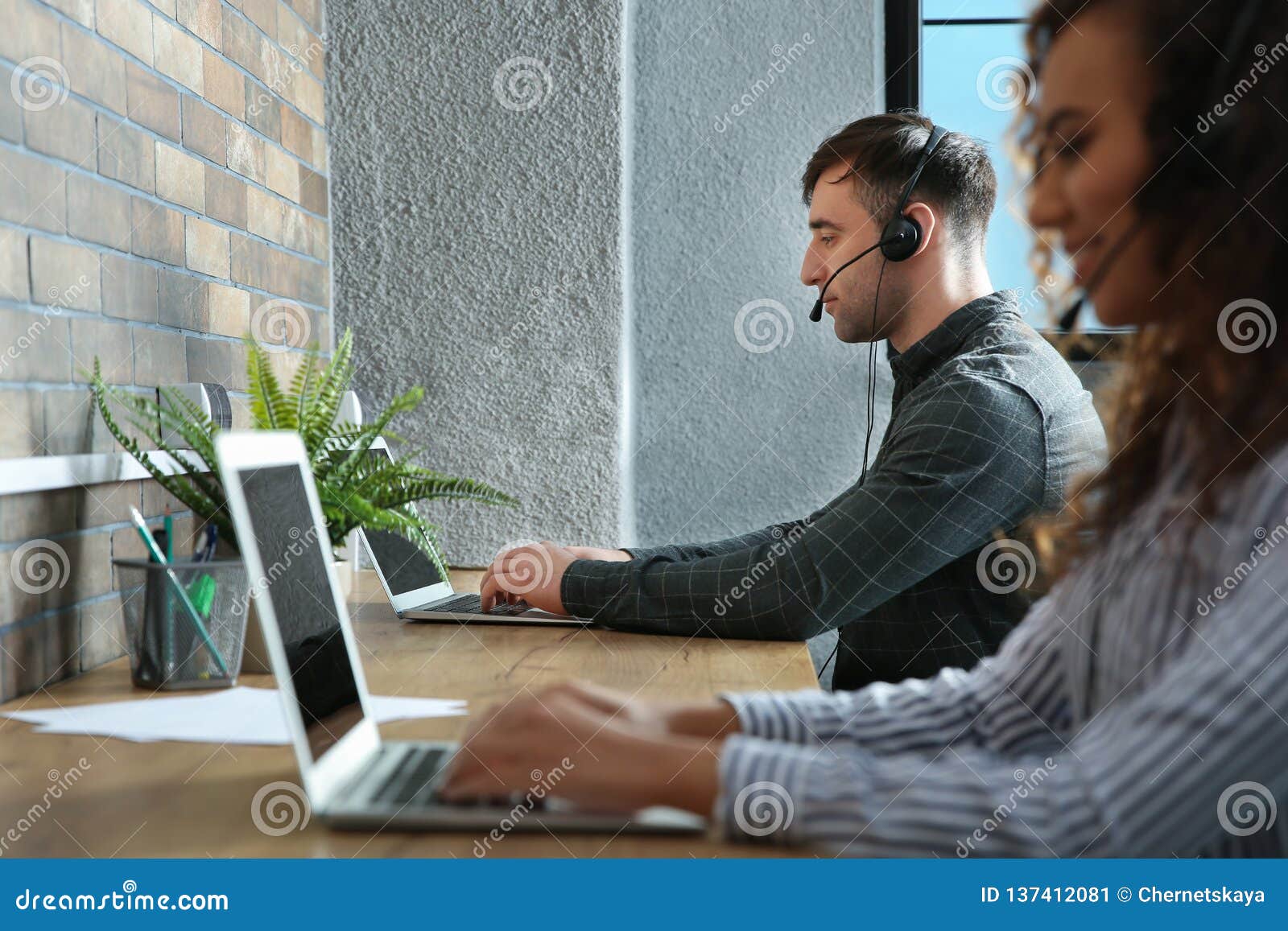 Team of Technical Support with Headsets Stock Image - Image of hotline ...