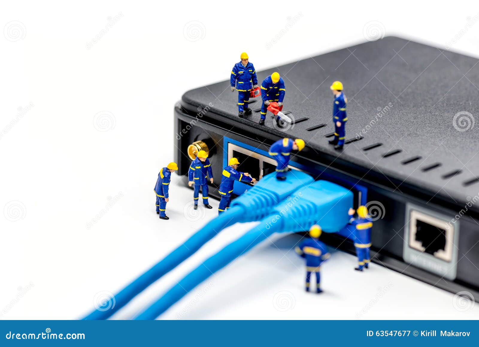 Team of Technicians Connecting Network Cable Stock Image - Image of ...