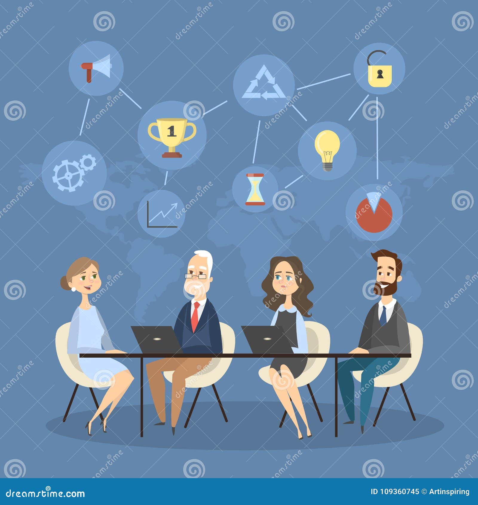 Team on thinking. stock vector. Illustration of media - 109360745