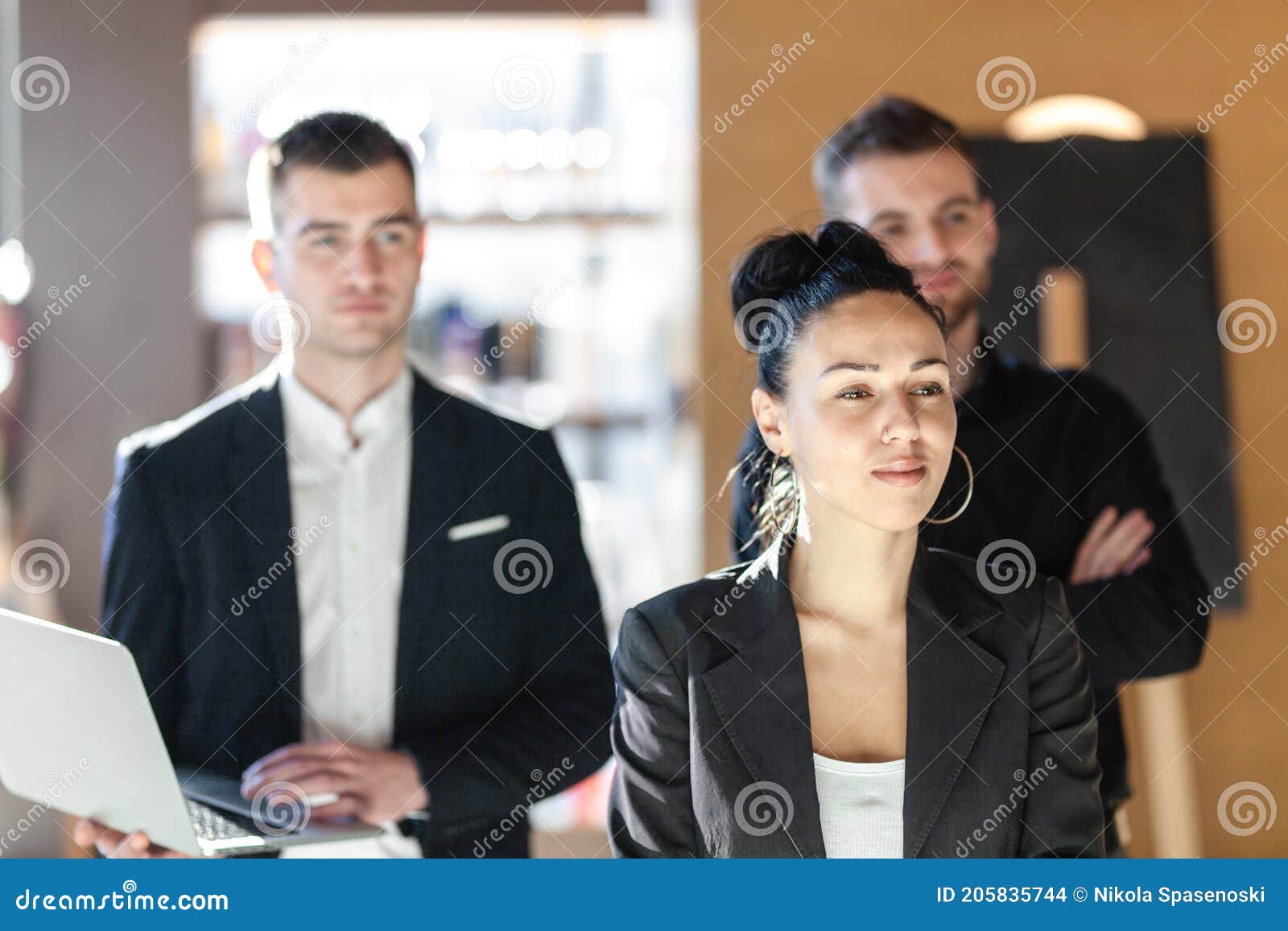 Team of Three Business People Looking Forward Stock Photo - Image of ...