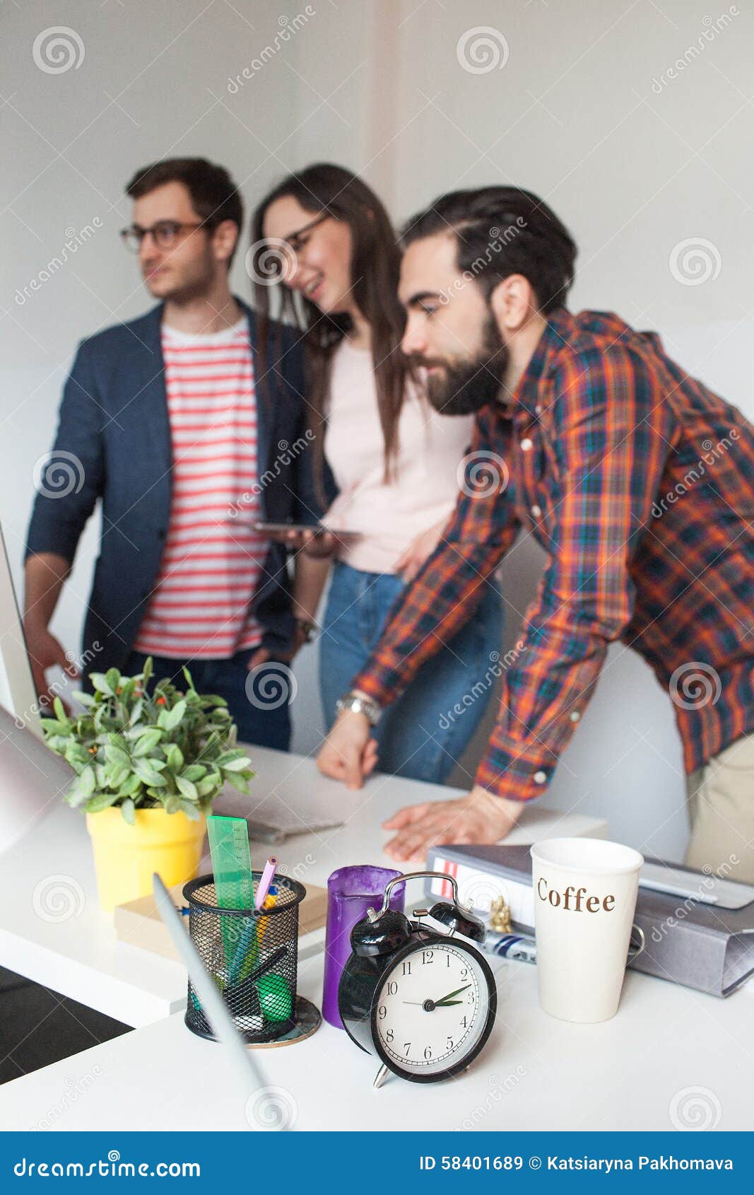 Team of Three Colleagues Working in Modern Office Stock Image - Image ...