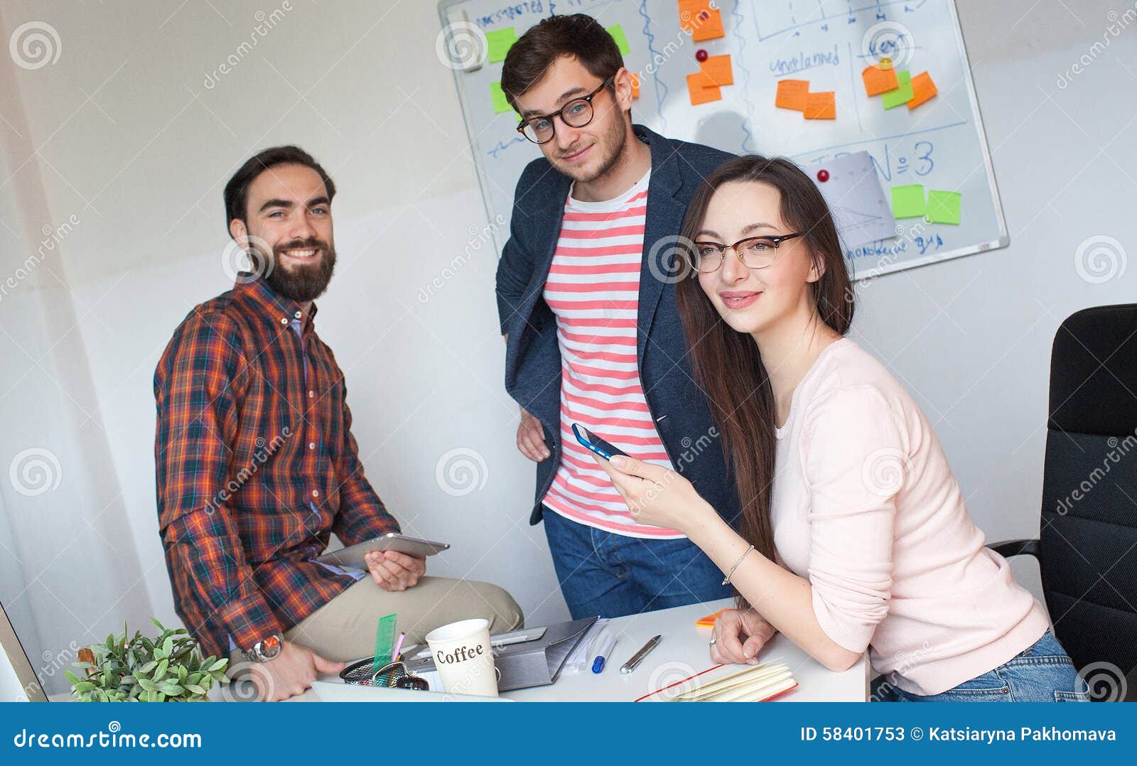 Team of Three Colleagues Working in Modern Office Stock Image - Image ...