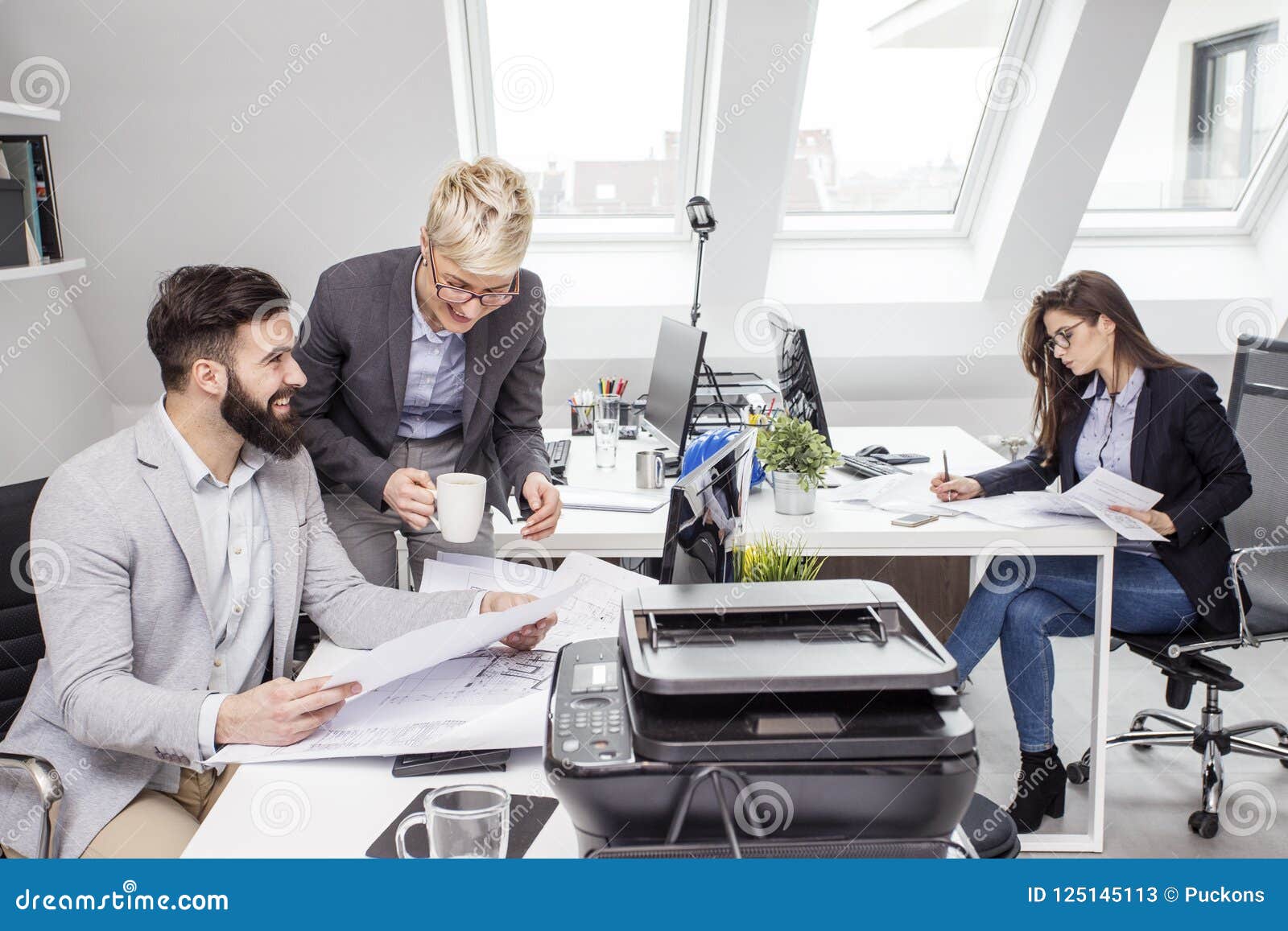 Team of Three People in Office Stock Image - Image of desk, busy: 125145113
