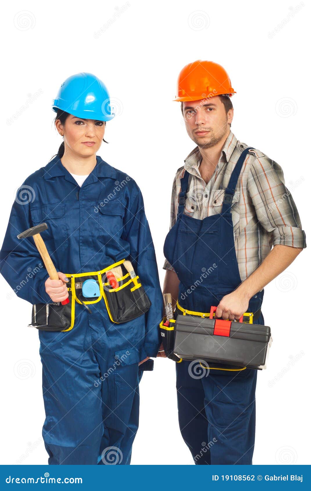 Team Of Two Constructor Workers Stock Photo - Image of male, protective ...