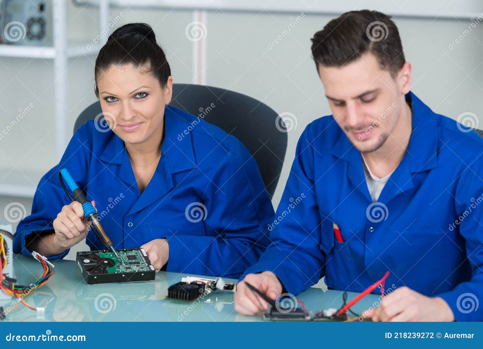 Team Two Electrician at Work Stock Photo - Image of labor, decorate ...