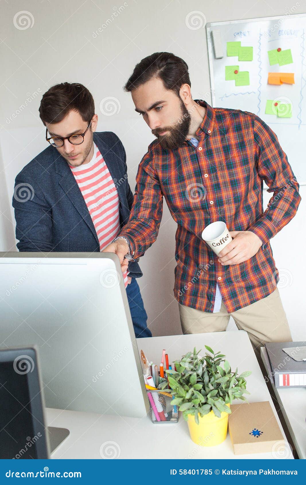 Team of Two Guys Working in Modern Office Stock Image - Image of design ...