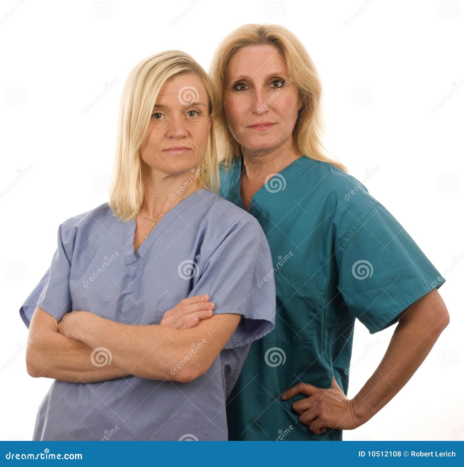 Team of Two Nurses in Medical Scrubs Clothes Stock Photo - Image of ...