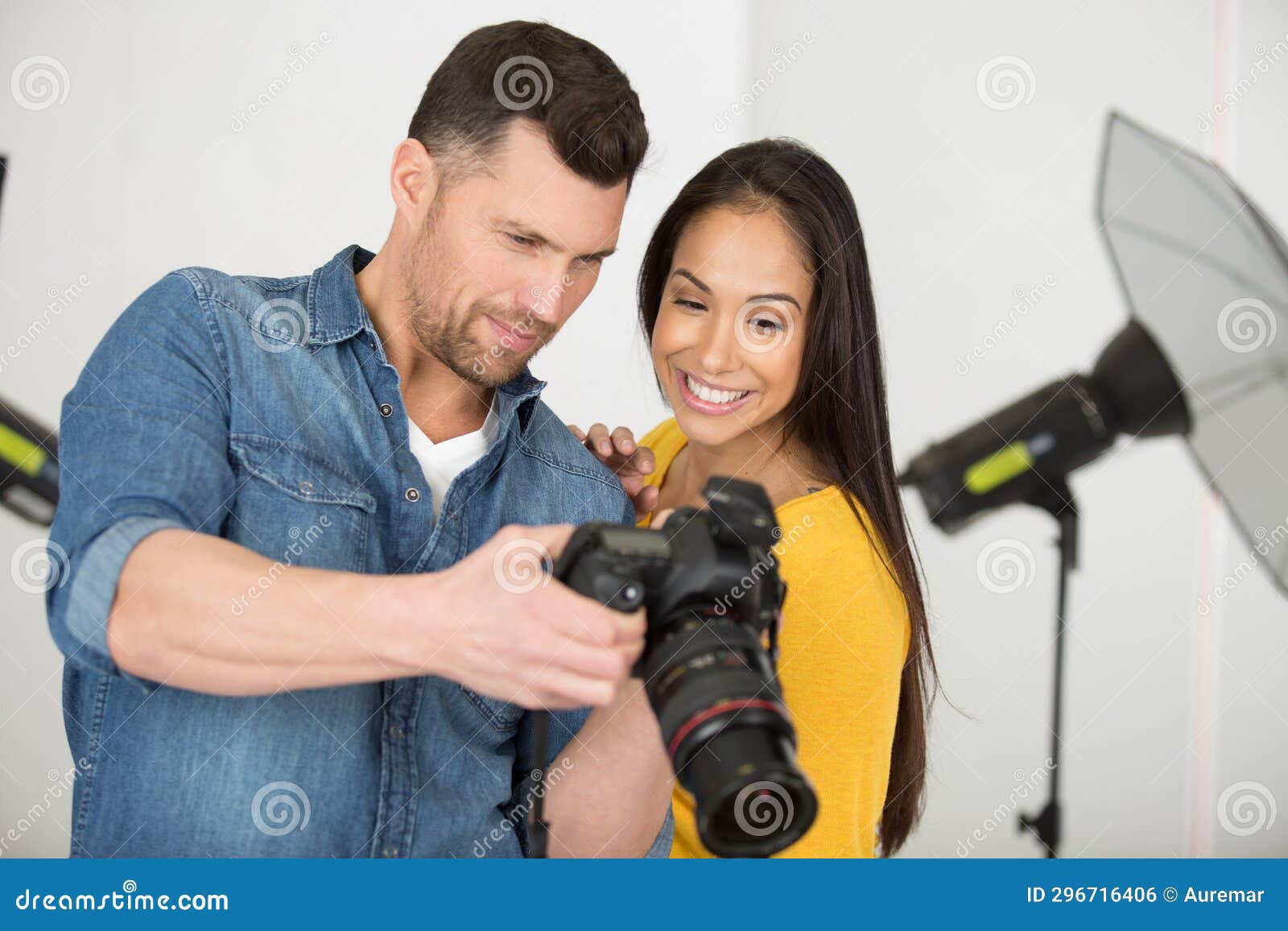 Team Two Photographers Shooting on Studio Stock Photo - Image of ...