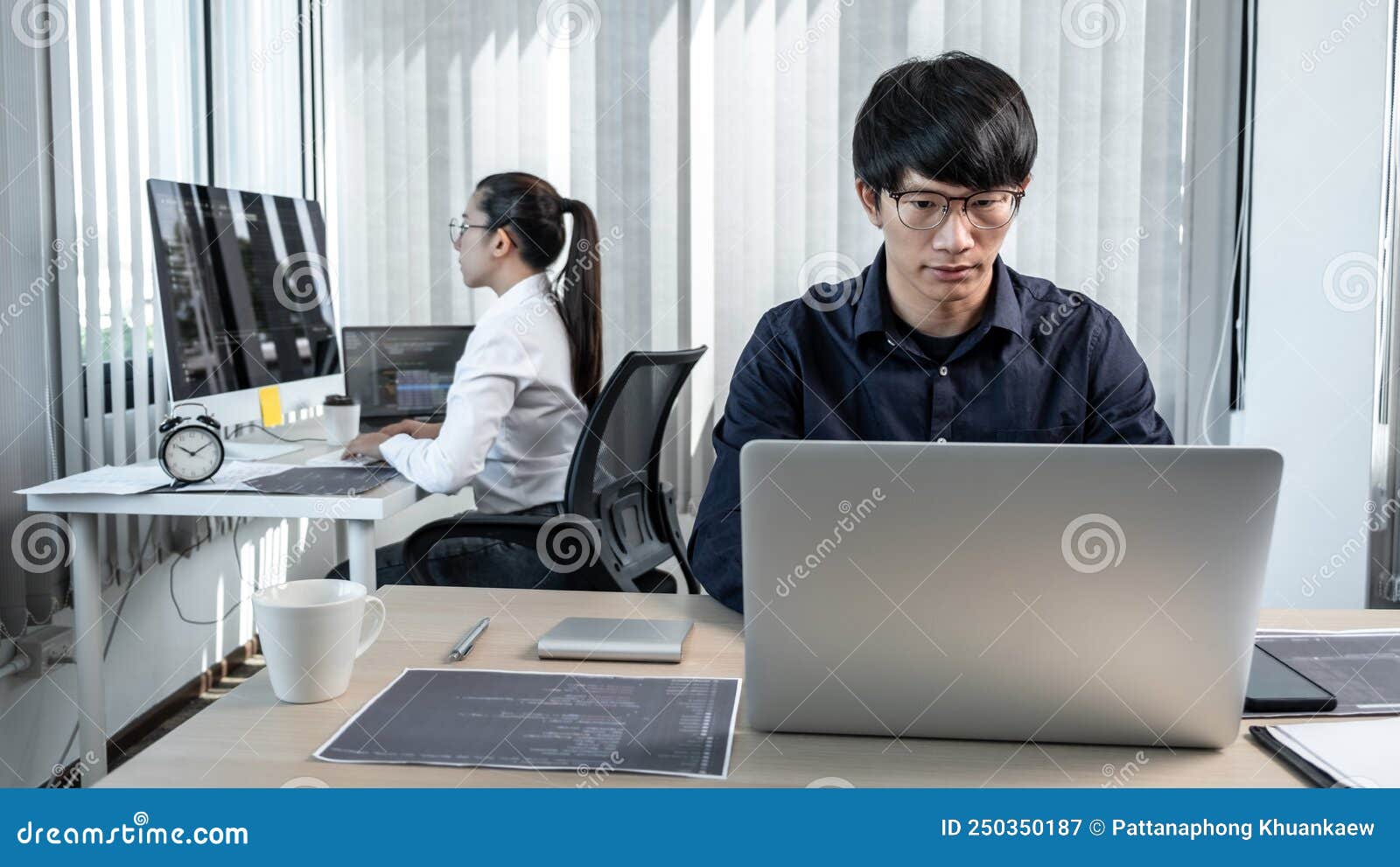 Team of Two Professional Programmers Working on Website Projects in Software Development and ...