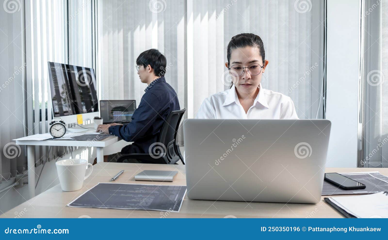 Team of Two Professional Programmers Working on Website Projects in Software Development and ...