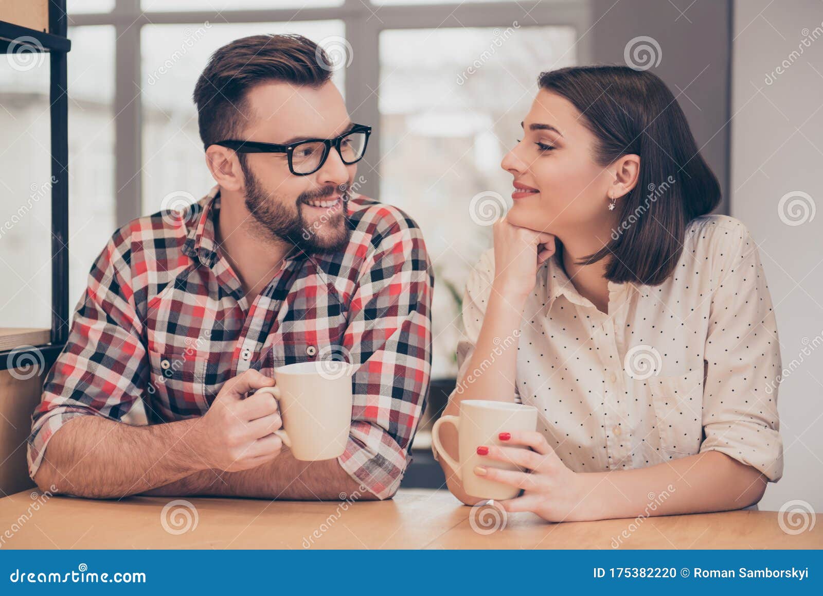 Team of Two Smiling Young Managers Drinking Coffee Stock Photo - Image ...
