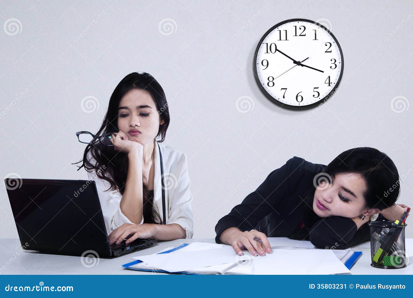 Team of Two Tired Businesswoman Stock Image - Image of malaysian ...