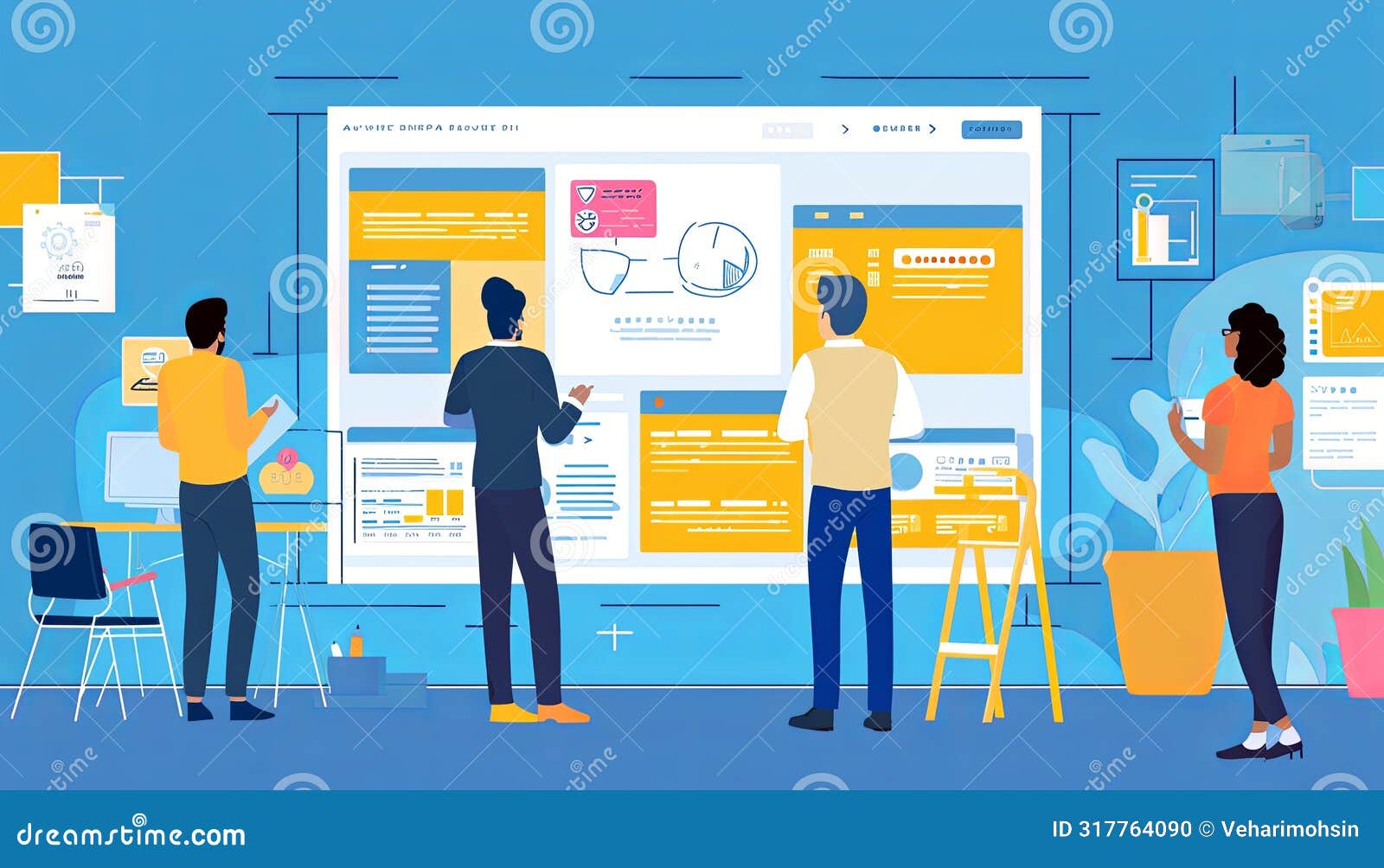 Team of Ux Developer and Ui Designer Brainstorming Interface Wireframe ...