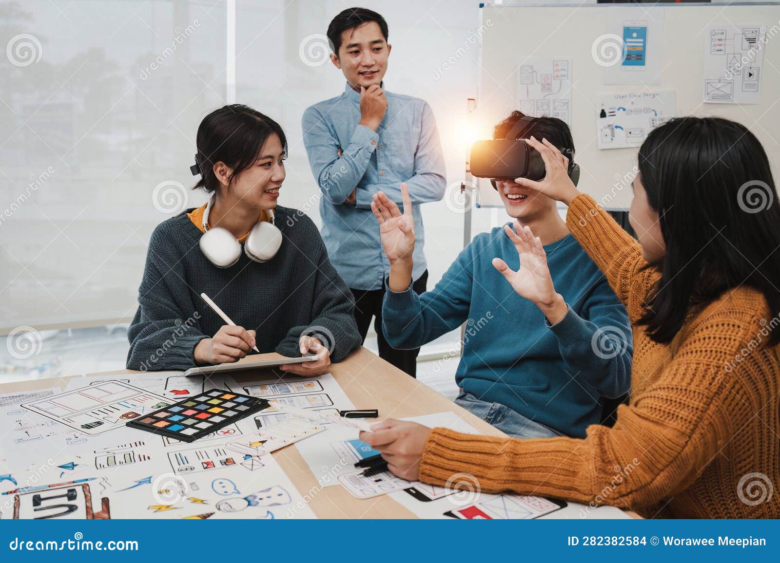 Team of Ux Developer and Ui Designer Brainstorming Interface Wireframe ...