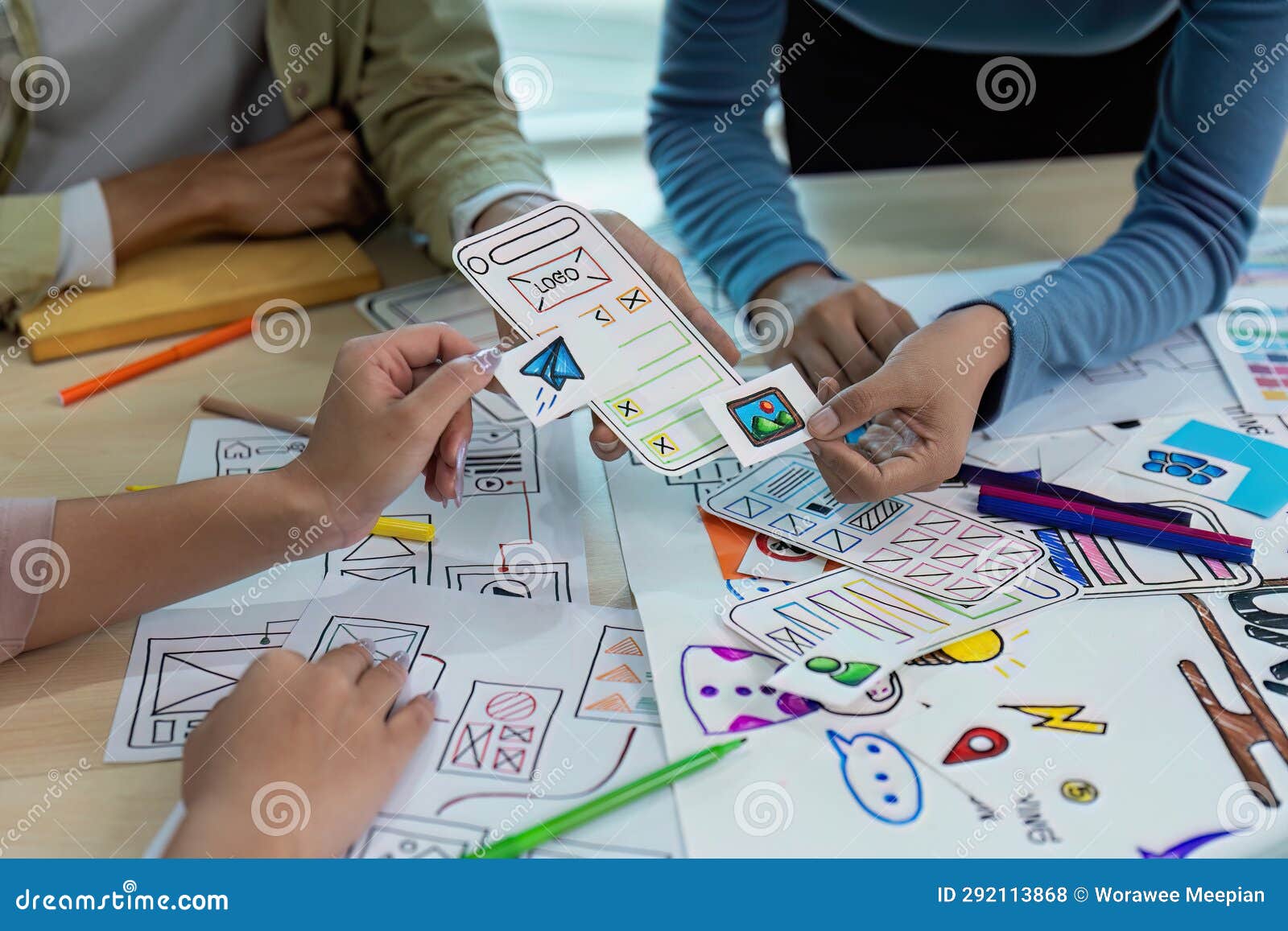 Team of Ux Developer and Ui Designer Brainstorming Interface Wireframe ...