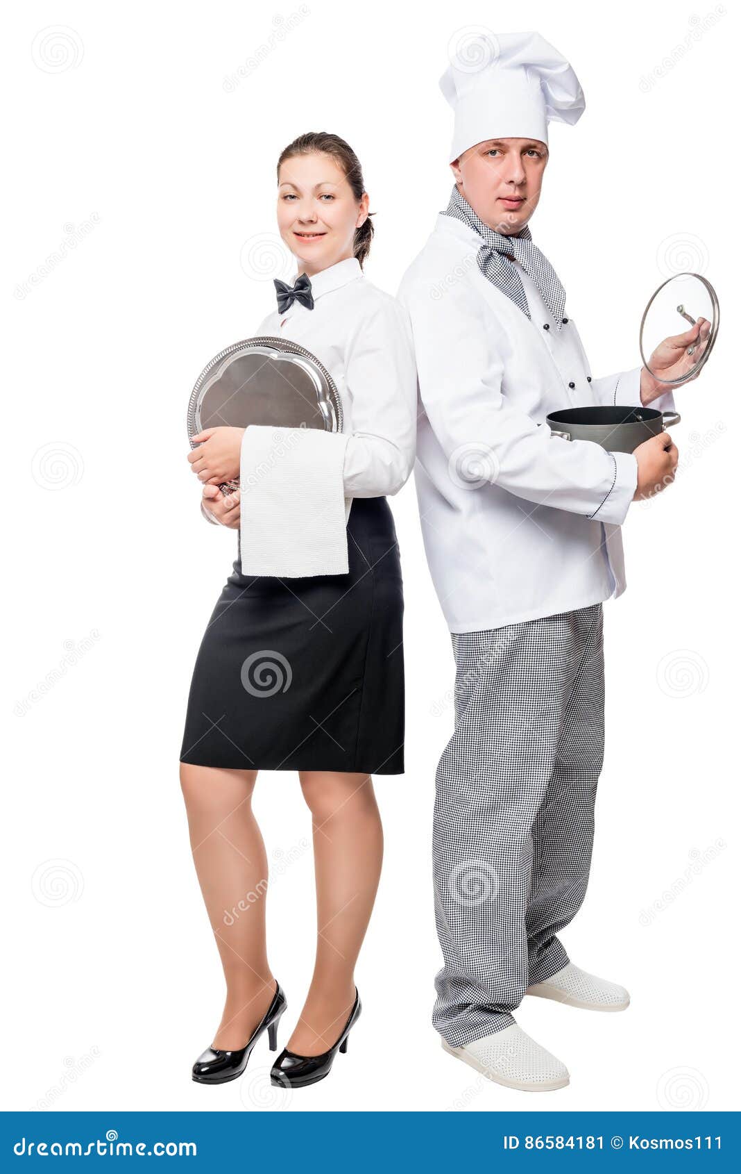 Team Waiter and Chef Portrait on White Stock Image - Image of ...