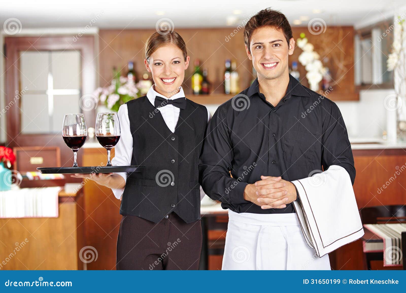 Team of Waiter Staff in Restaurant Stock Image - Image of wine ...