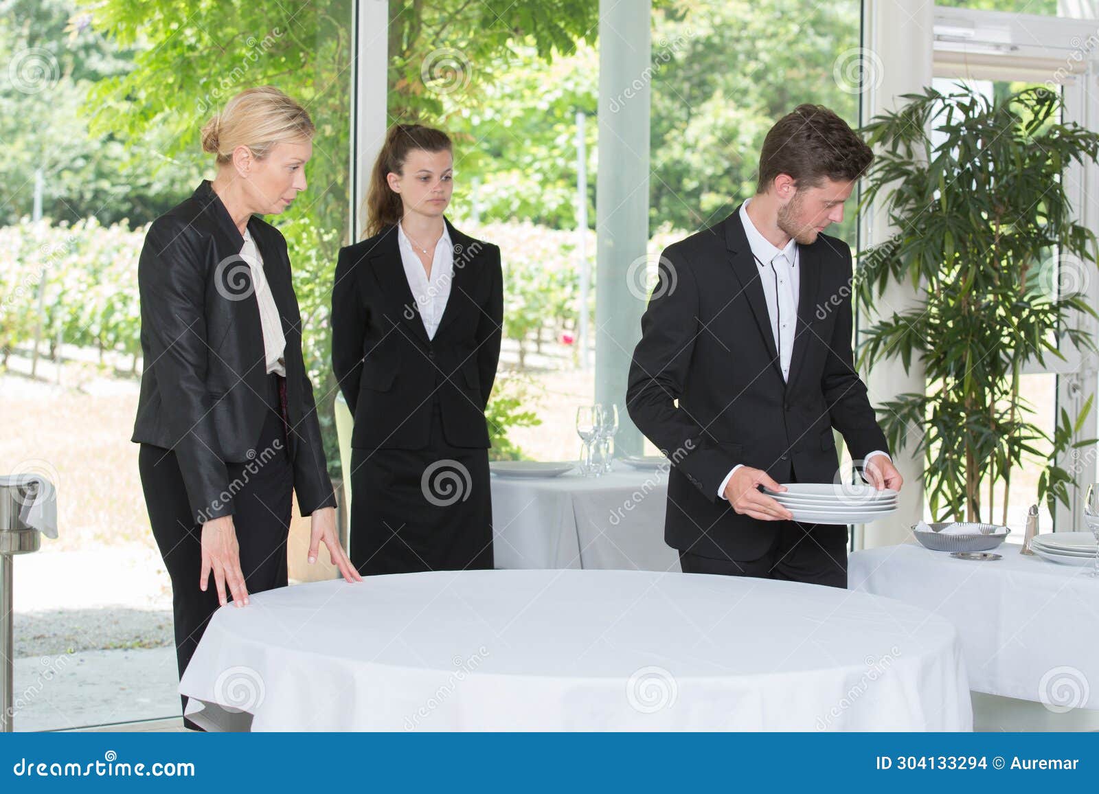 Team Waiters Setting Table in Gastronomy Restaurant Stock Photo - Image ...