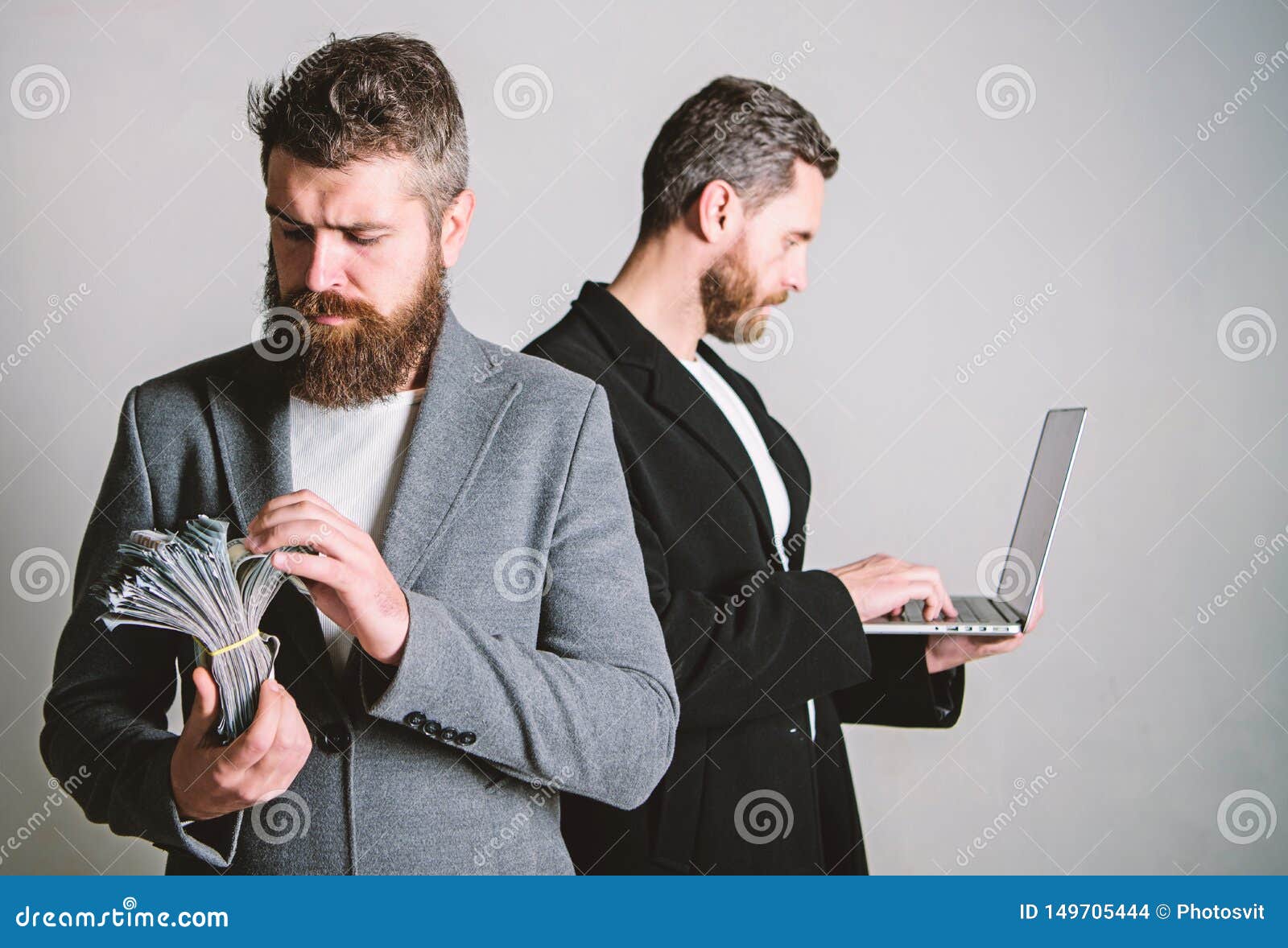 Team of Web Developer with Laptop and Sales Manager with Cash Money ...