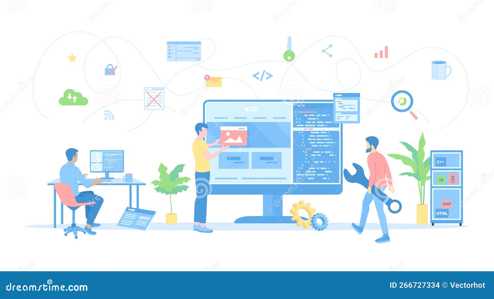 Team Of Web Developers Working On Computer Building Site Programming Code Website Development
