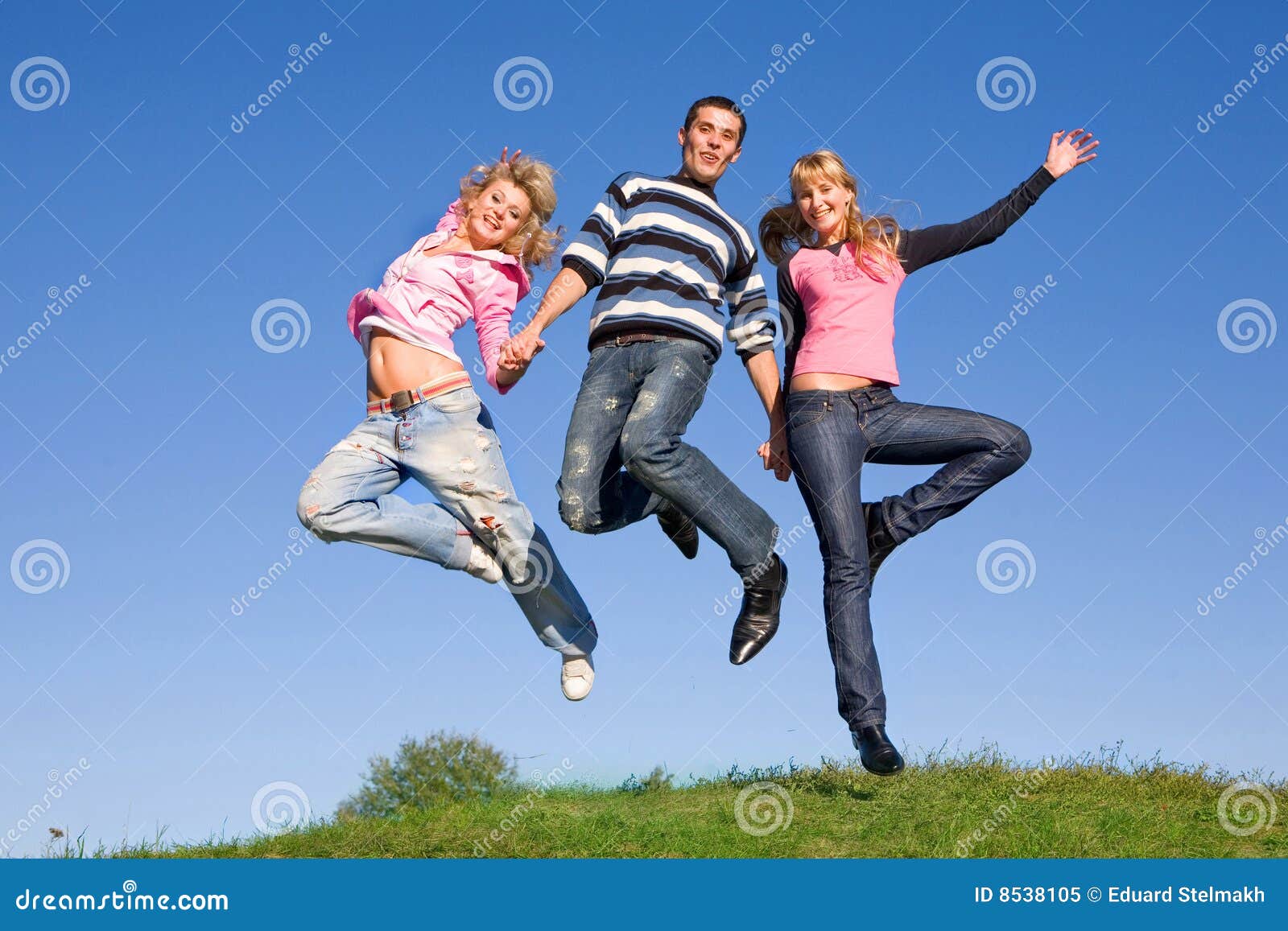 Team winning jump stock image. Image of couple, people - 8538105